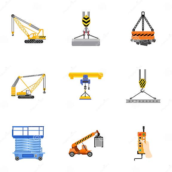 Lifting Platform Icon Set, Flat Style Stock Vector - Illustration of ...
