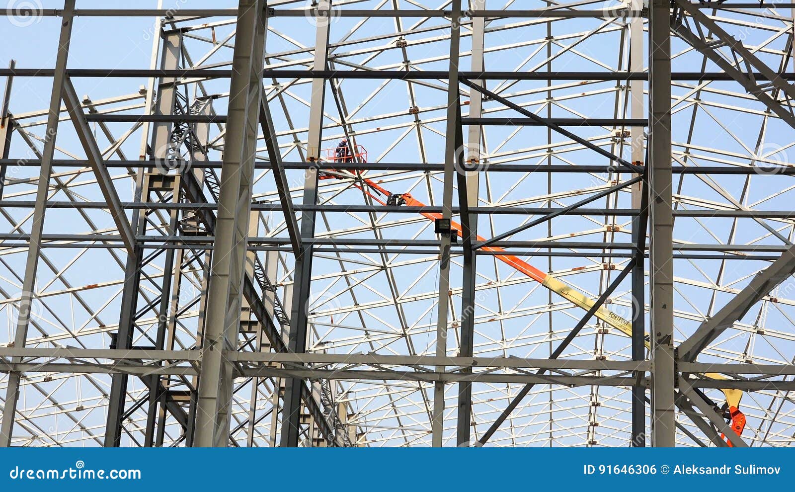 Lifting the Worker in the Cradle Using a Crane To a Height Mark Stock ...