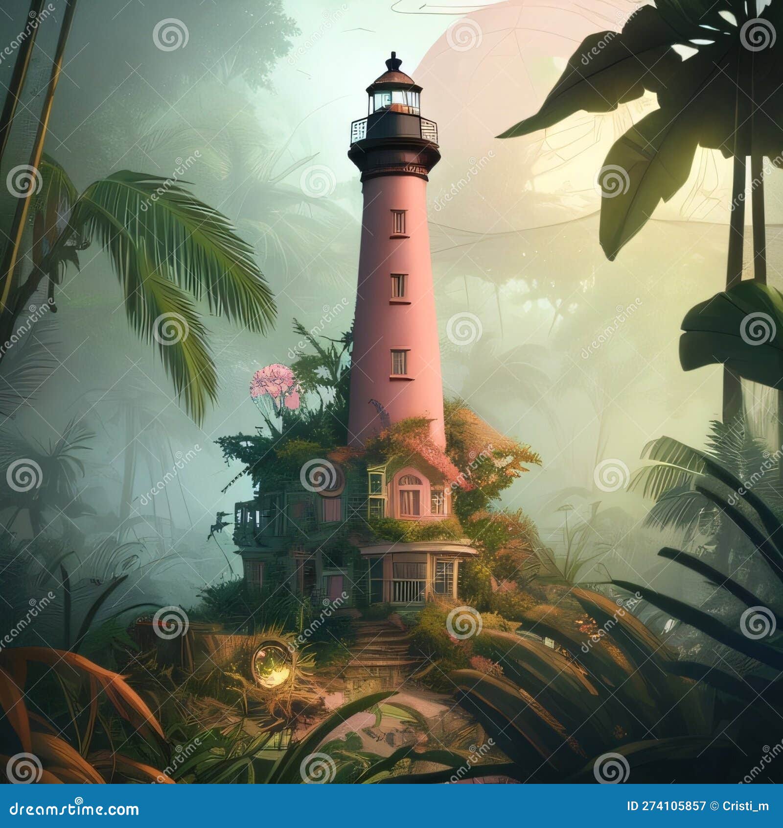 Lighhouse Surrounded by Trees - AI Generated Image Stock Illustration ...