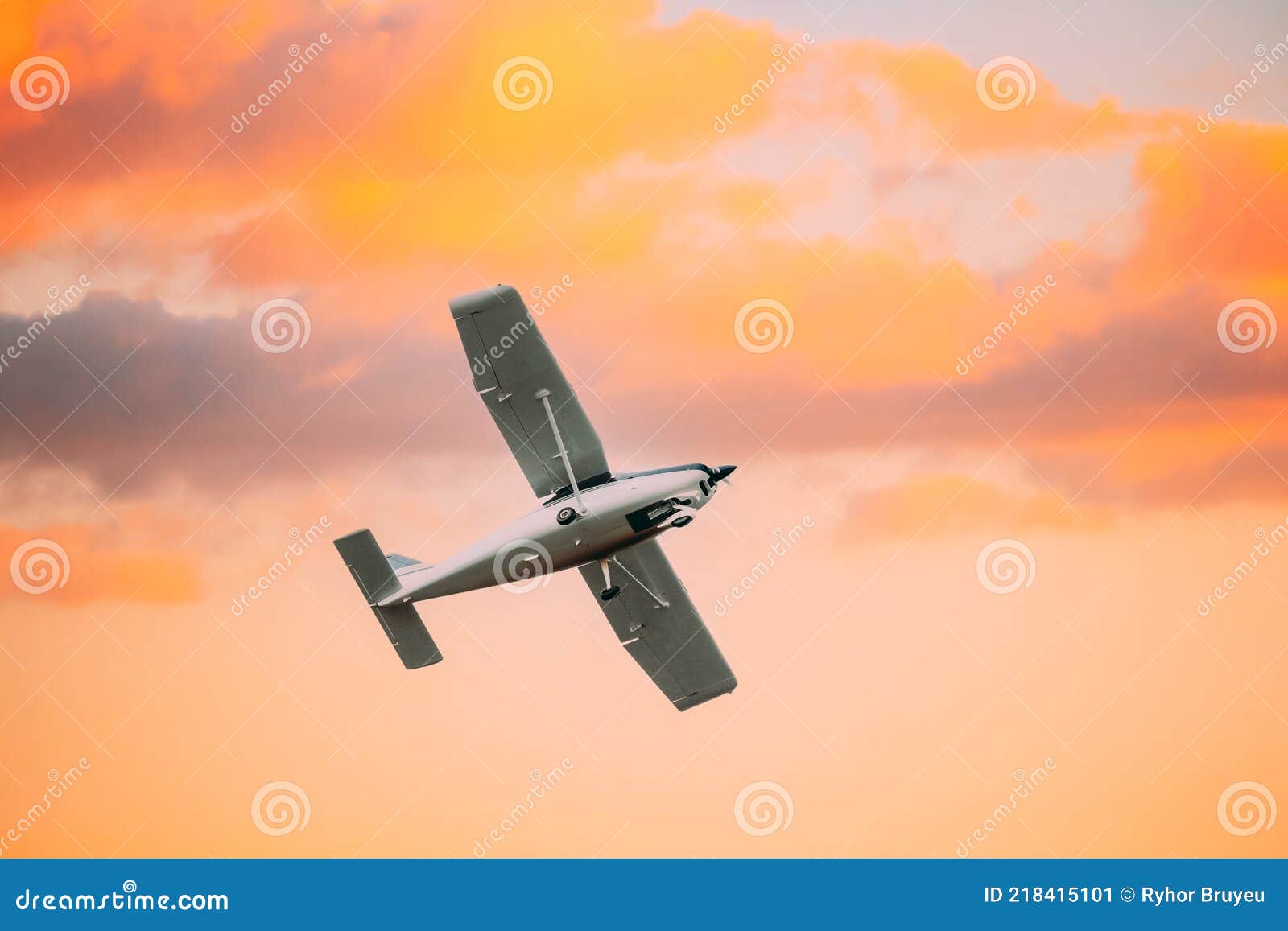 Light Aircraft Flying in Sunny Sunset Sky Stock Image - Image of sunny ...
