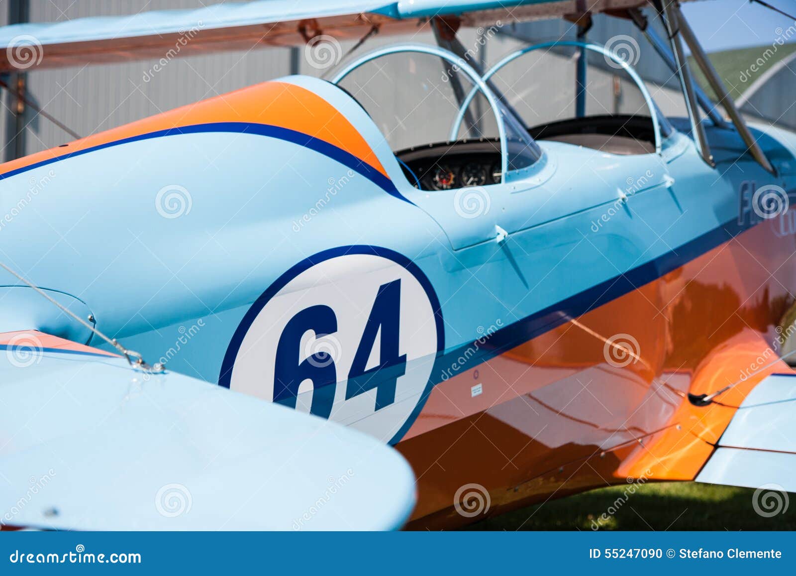 Light Aircraft, Modern Biplane Orange and Blue Stock Photo - Image of ...