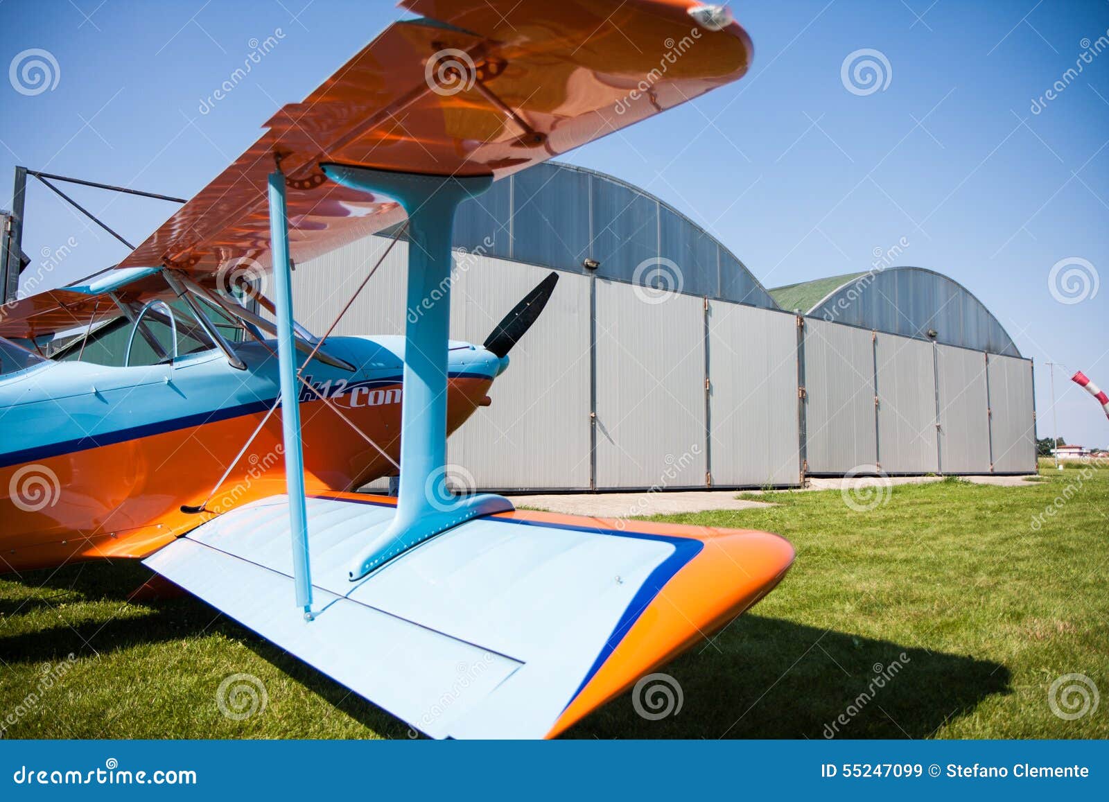Light Aircraft, Modern Biplane Orange and Blue Stock Image - Image of ...