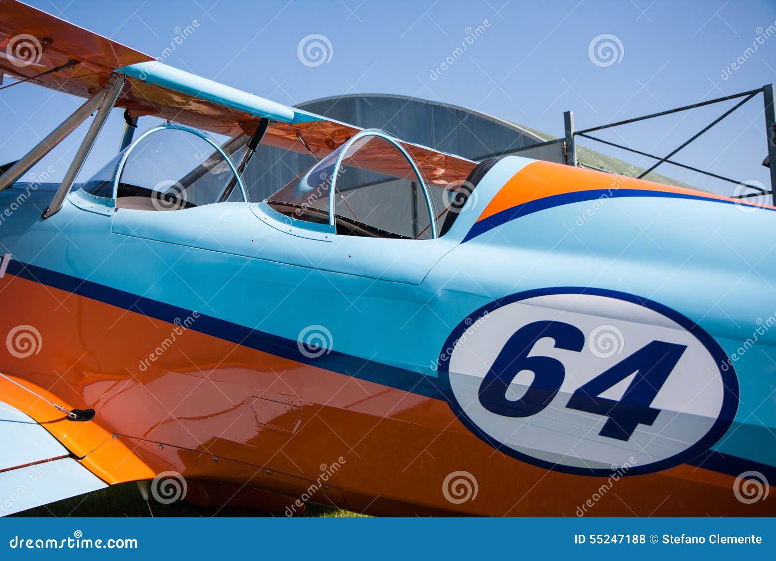 Light Aircraft, Modern Biplane Orange and Blue Stock Photo - Image of ...
