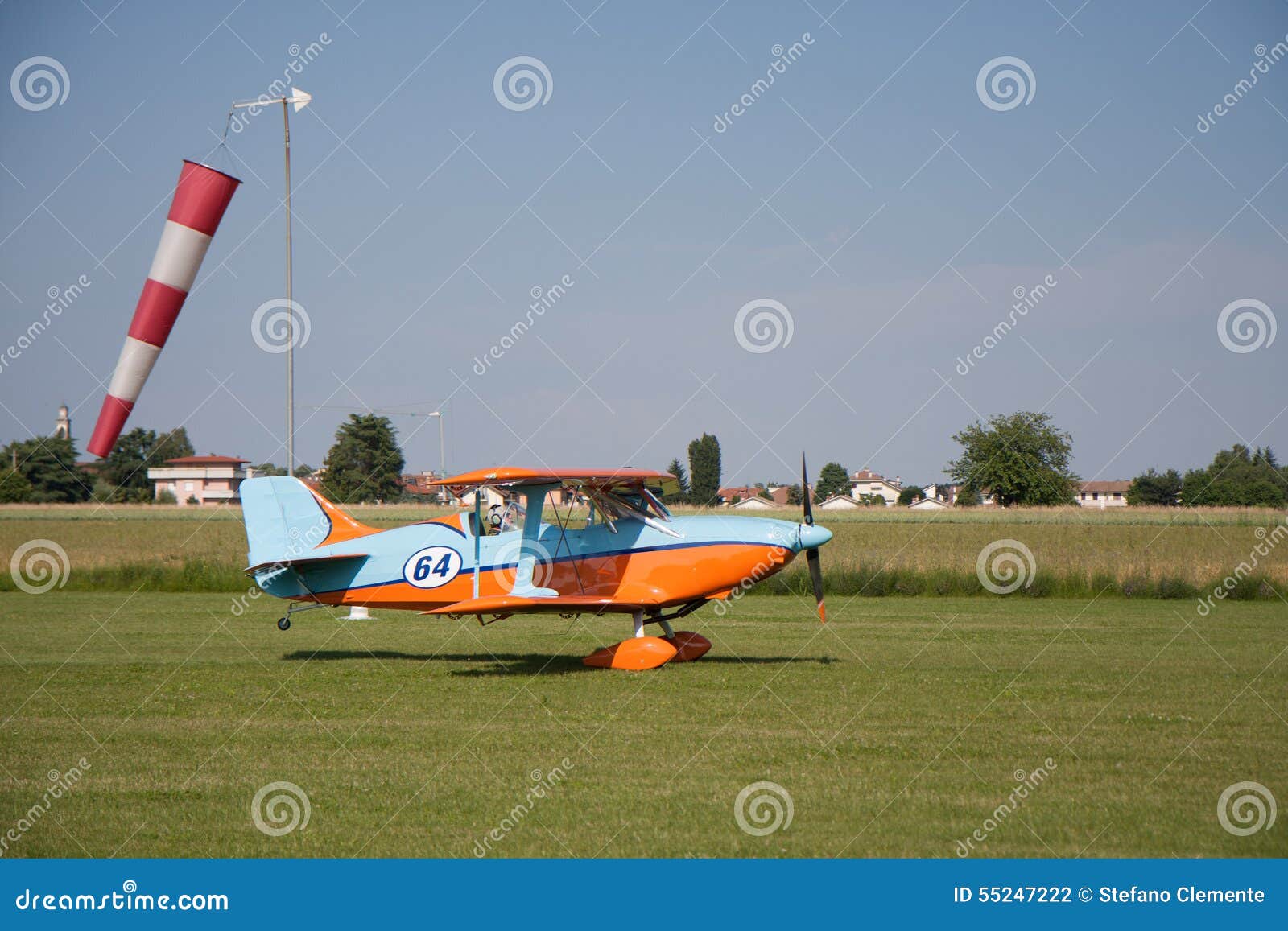 Light Aircraft, Modern Biplane Orange and Blue Stock Photo - Image of ...