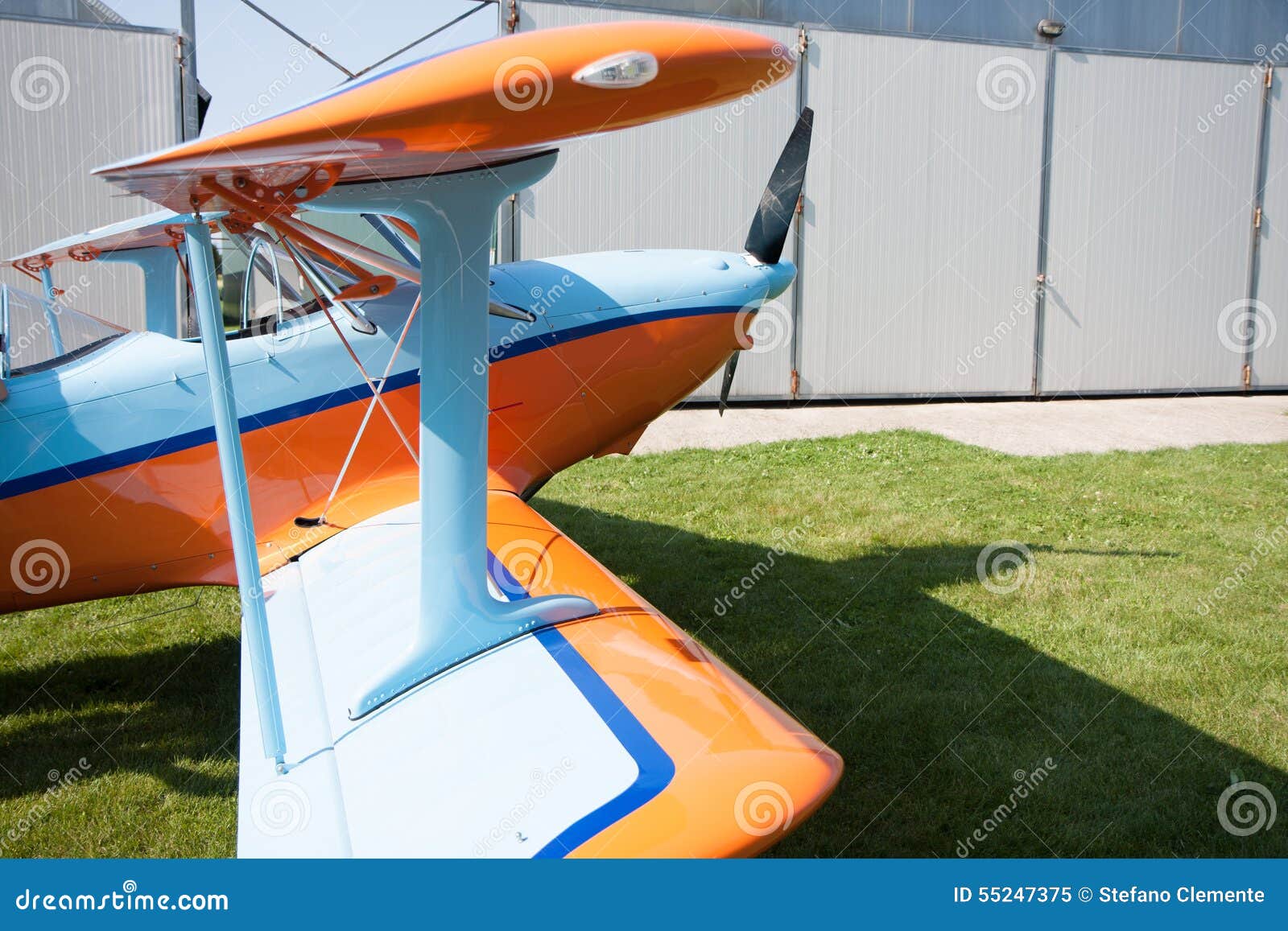 Light Aircraft, Modern Biplane Orange and Blue Stock Image - Image of ...