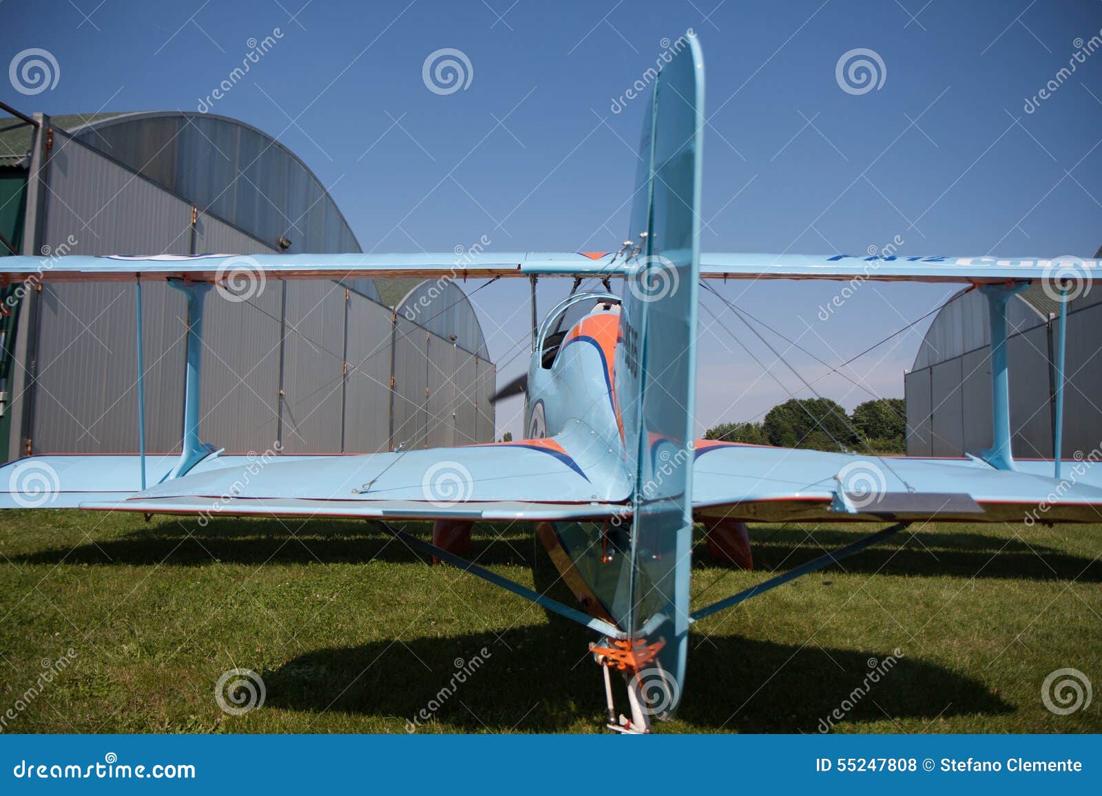 Light Aircraft, Modern Biplane Orange and Blue Stock Photo - Image of ...