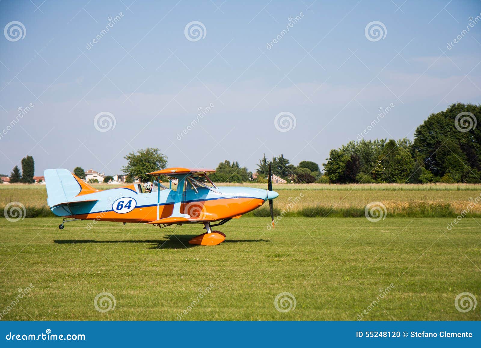 Light Aircraft, Modern Biplane Orange and Blue Stock Photo - Image of ...