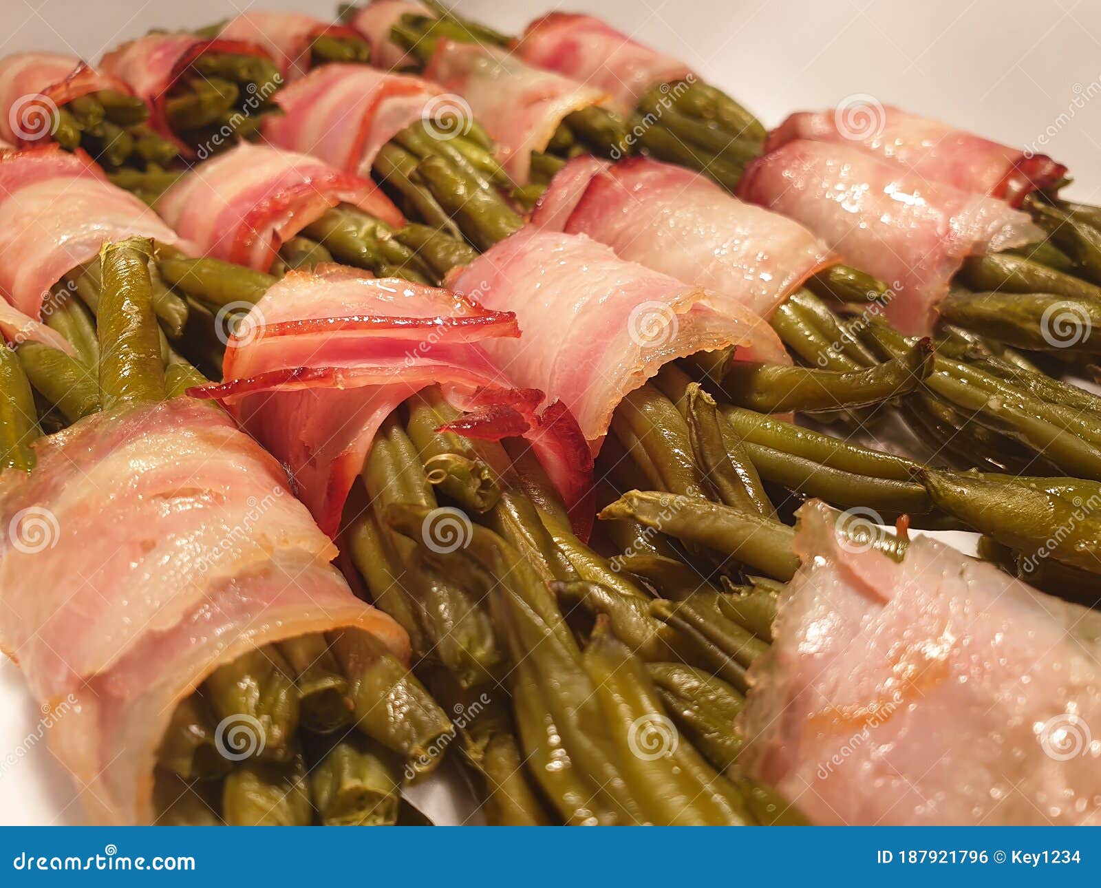 A Buffet of String Beans Wrapped in Bacon. Stock Photo - Image of diet ...