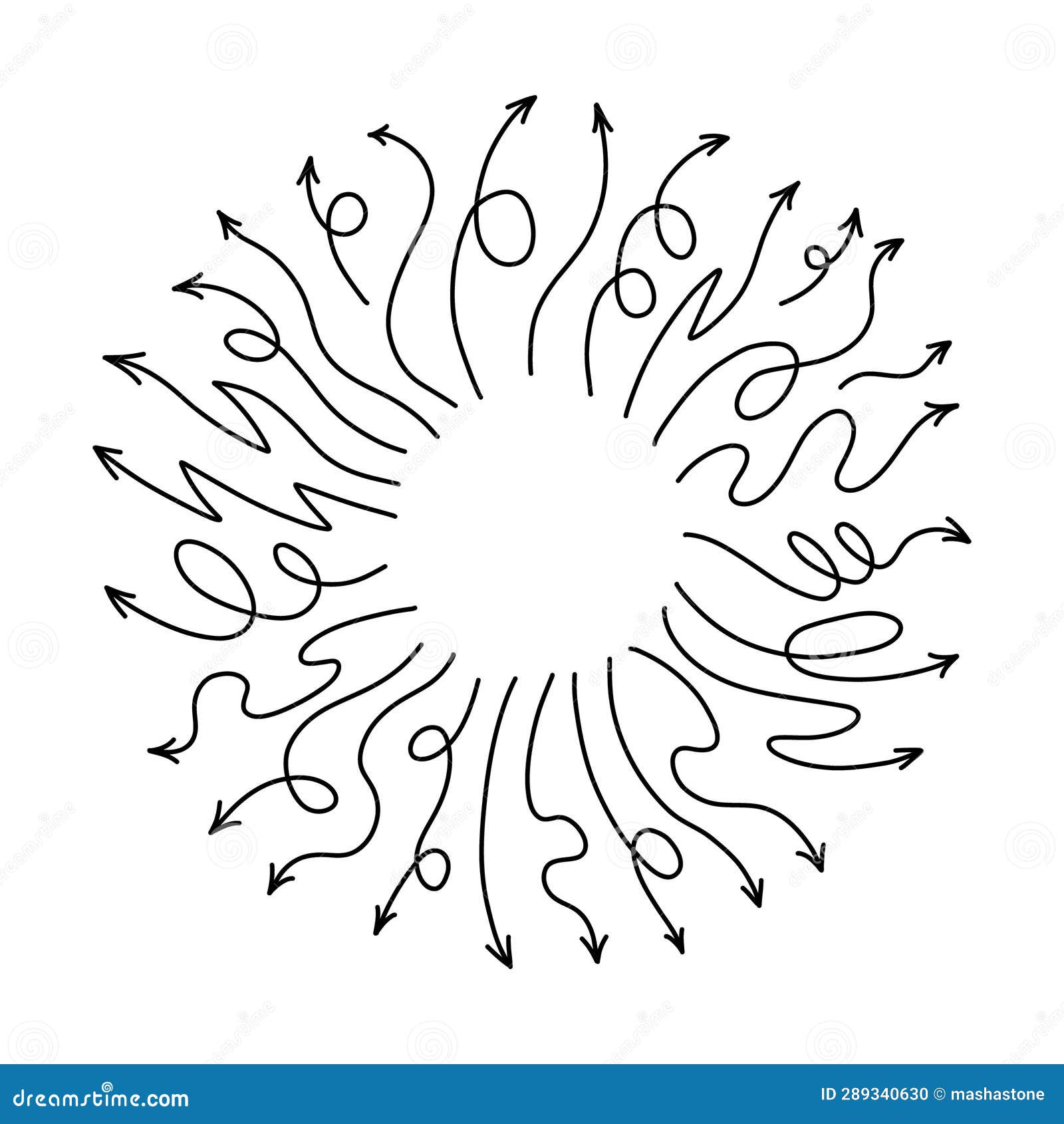 Round Frame with Line Arrows Pointing Outward. Vector Curvy and Wavy ...