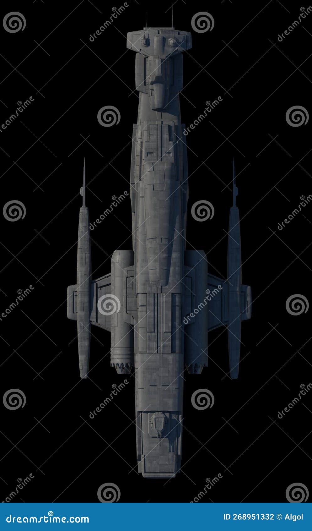 Light Attack Space Ship on Black Background - Top View Stock ...