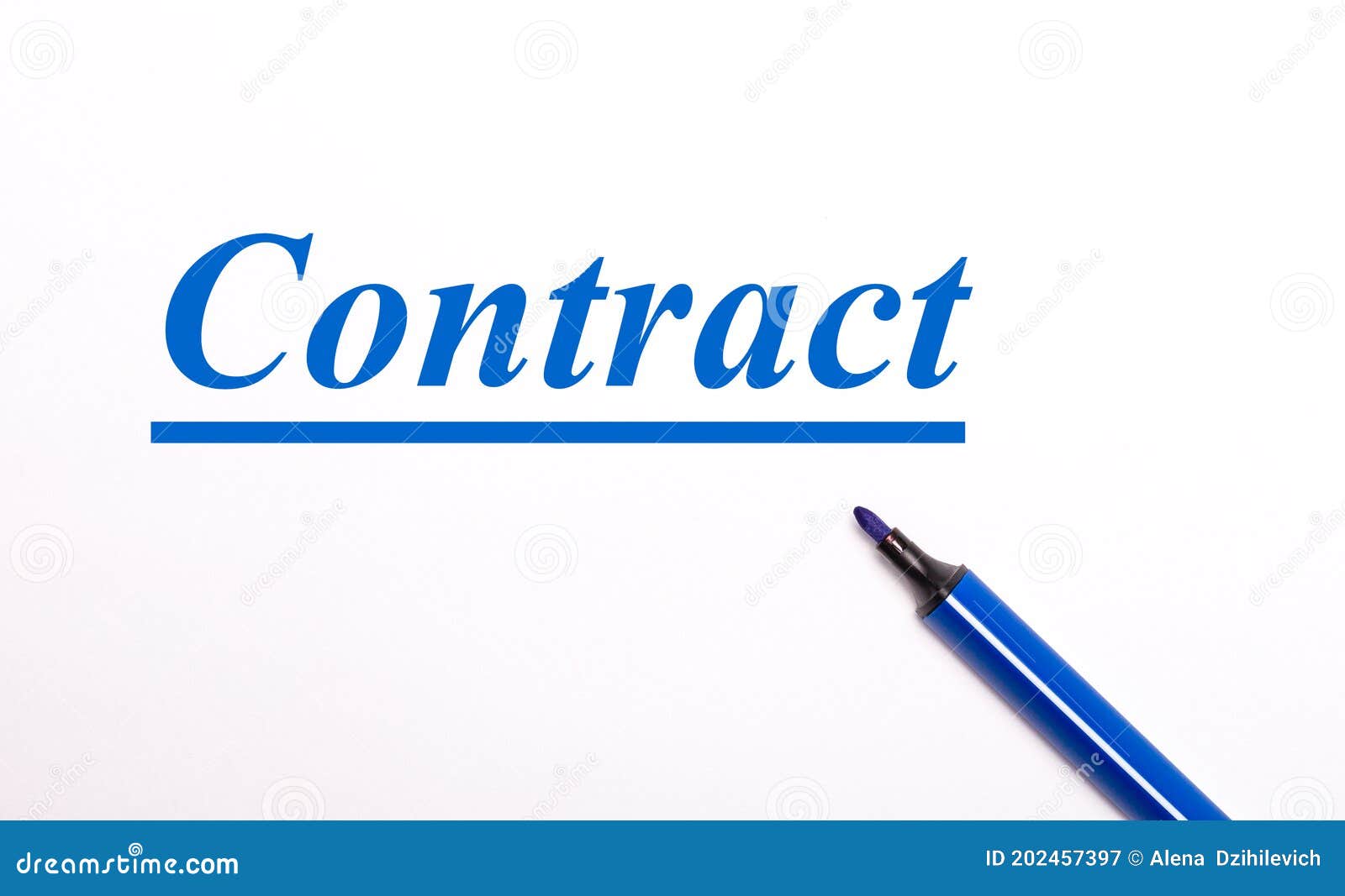 On a Light Background, an Open Blue Felt-tip Pen and the Text CONTRACT ...