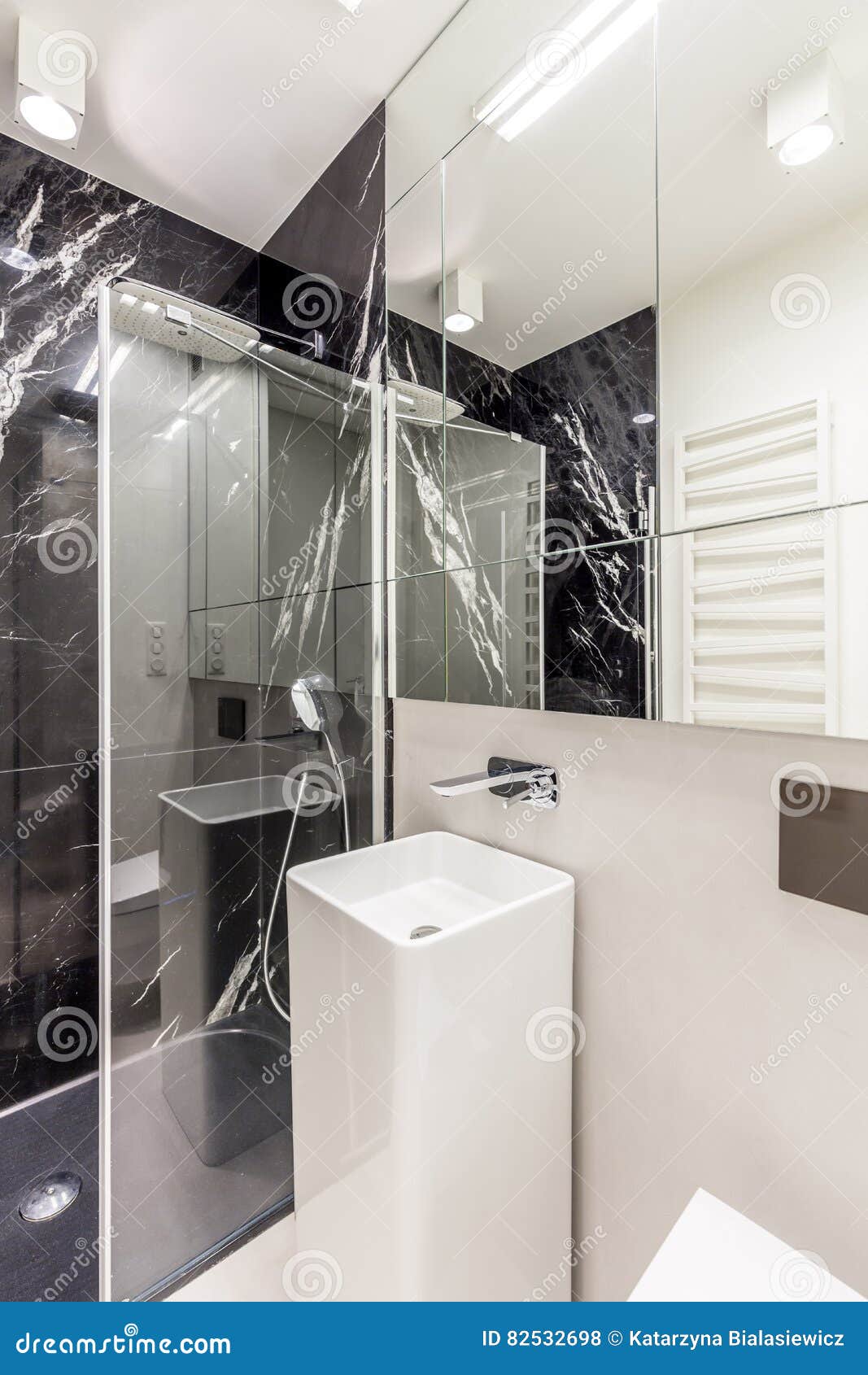 Light Bathroom with Modern Shower Stall Stock Photo - Image of design ...