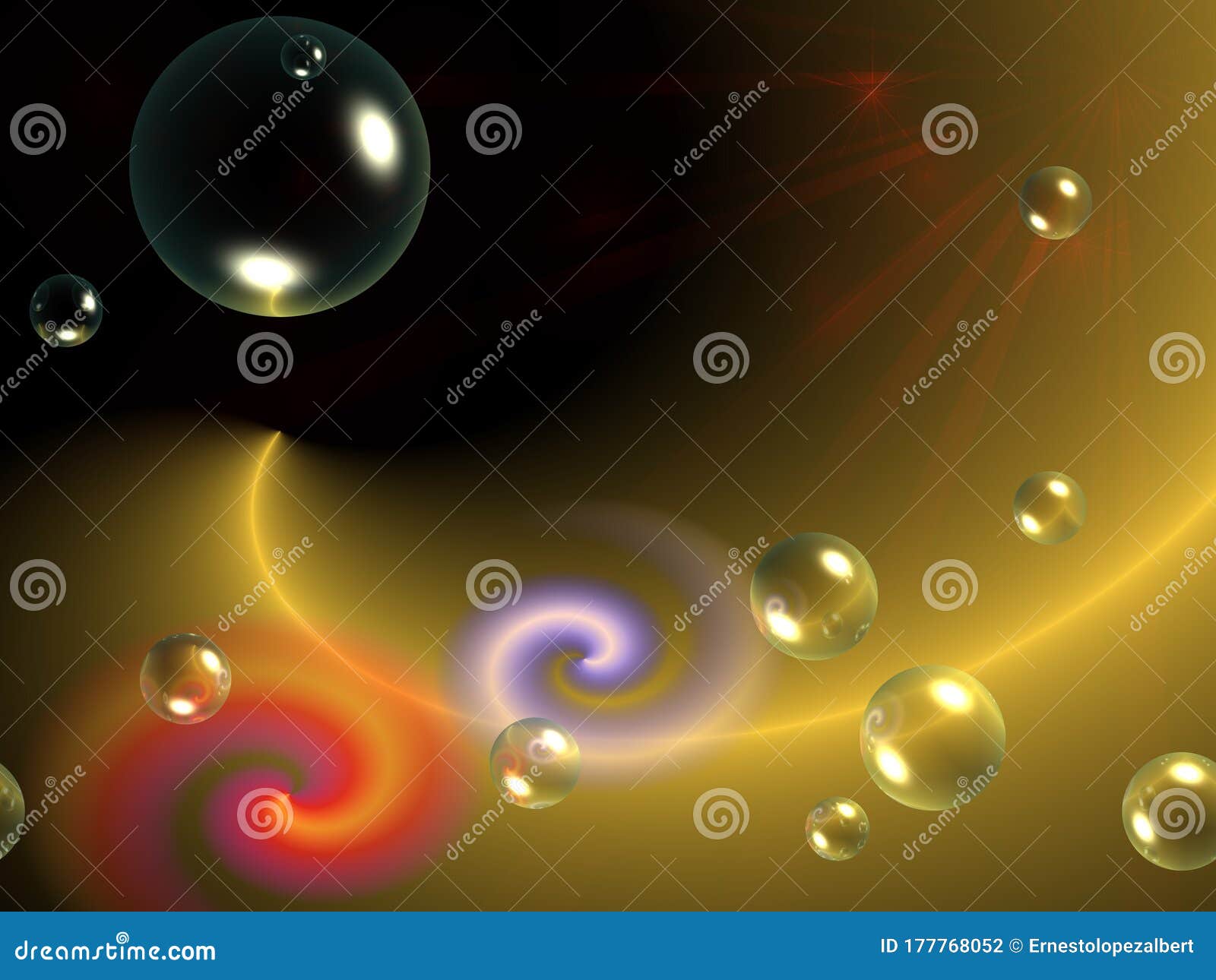 Light Beams and Bubbles Created by Computer Stock Illustration ...
