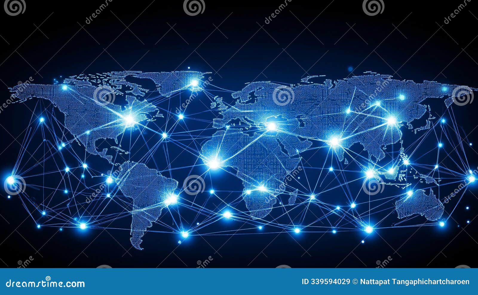 Light Beams Connect Floating Transparent Spheres, Representing Global ...
