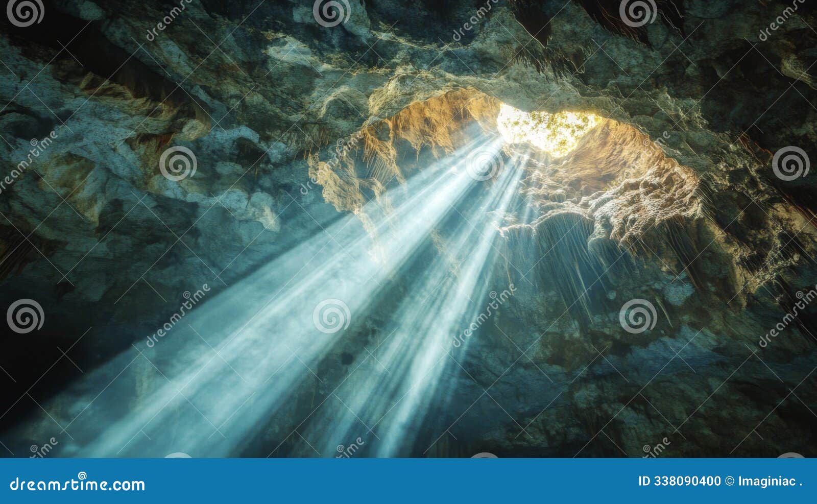 Light Beams Streaming through an Opening in a Cave Ceiling Stock ...