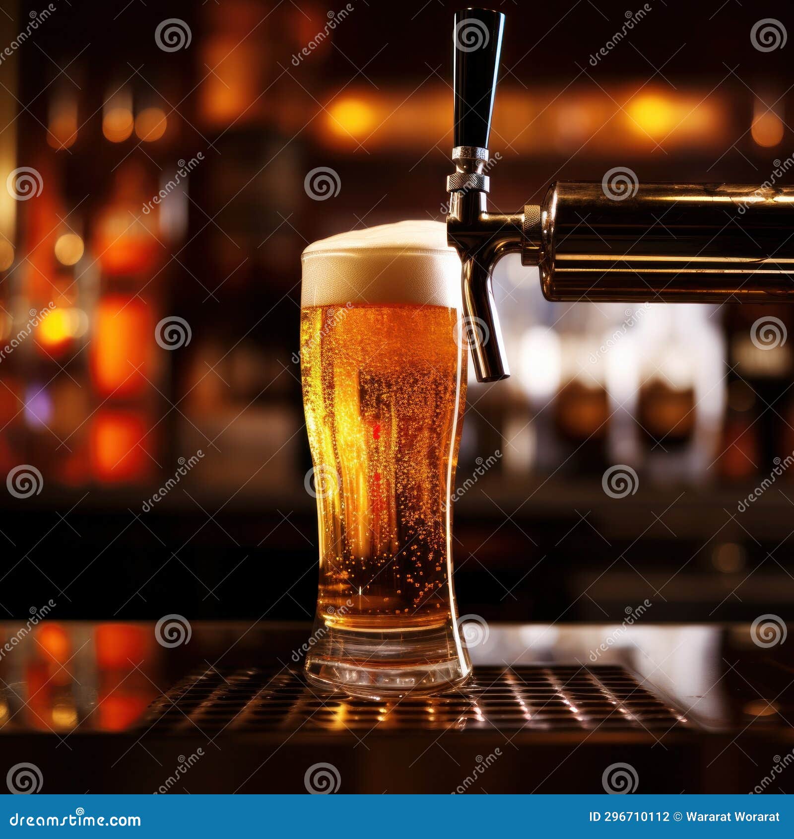 A Light Beer that is Poured from Beer Tap on Bar Counter Stock Photo ...