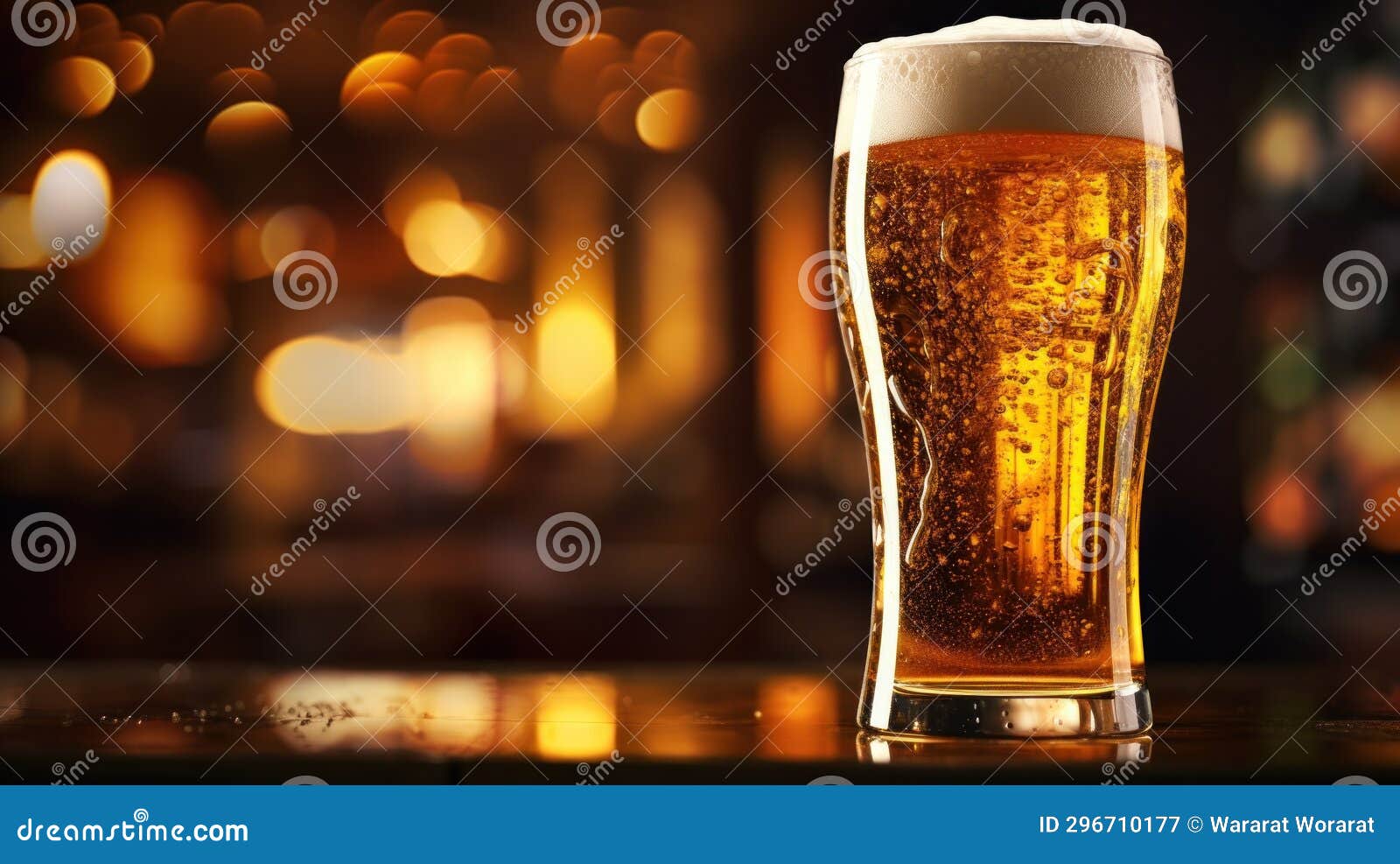 A Light Beer that is Poured from Beer Tap on Bar Counter Stock Image ...