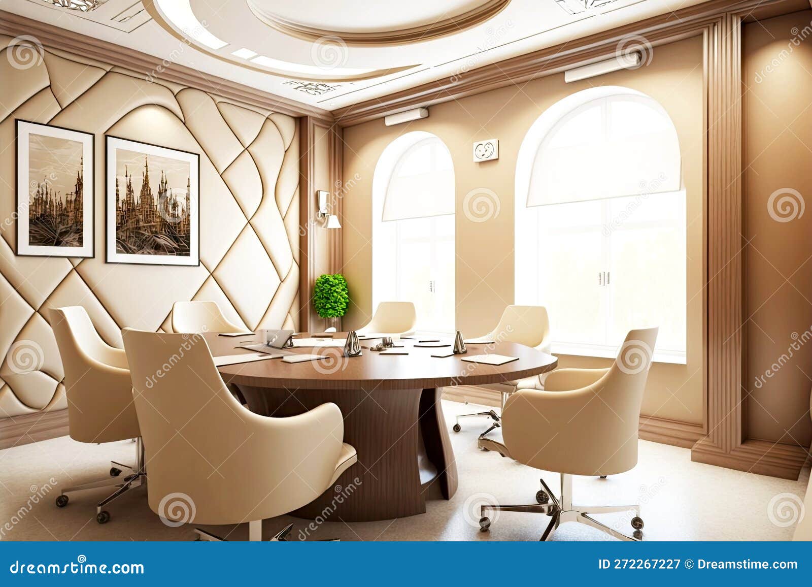 Light Beige Brown Office with Comfortable Conference Table Stock ...