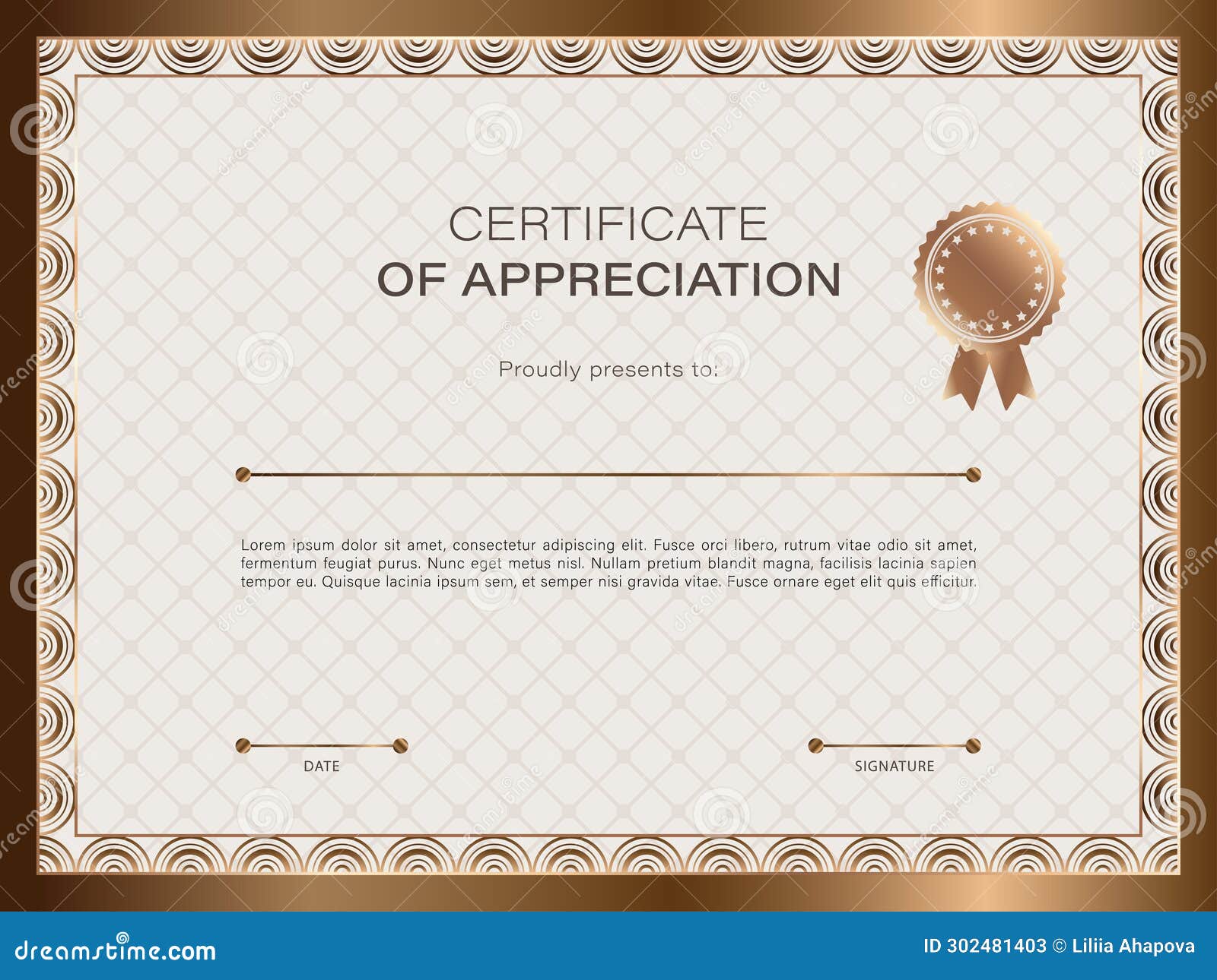 Light Beige Luxury Certificate or Diploma Template with Bronze ...