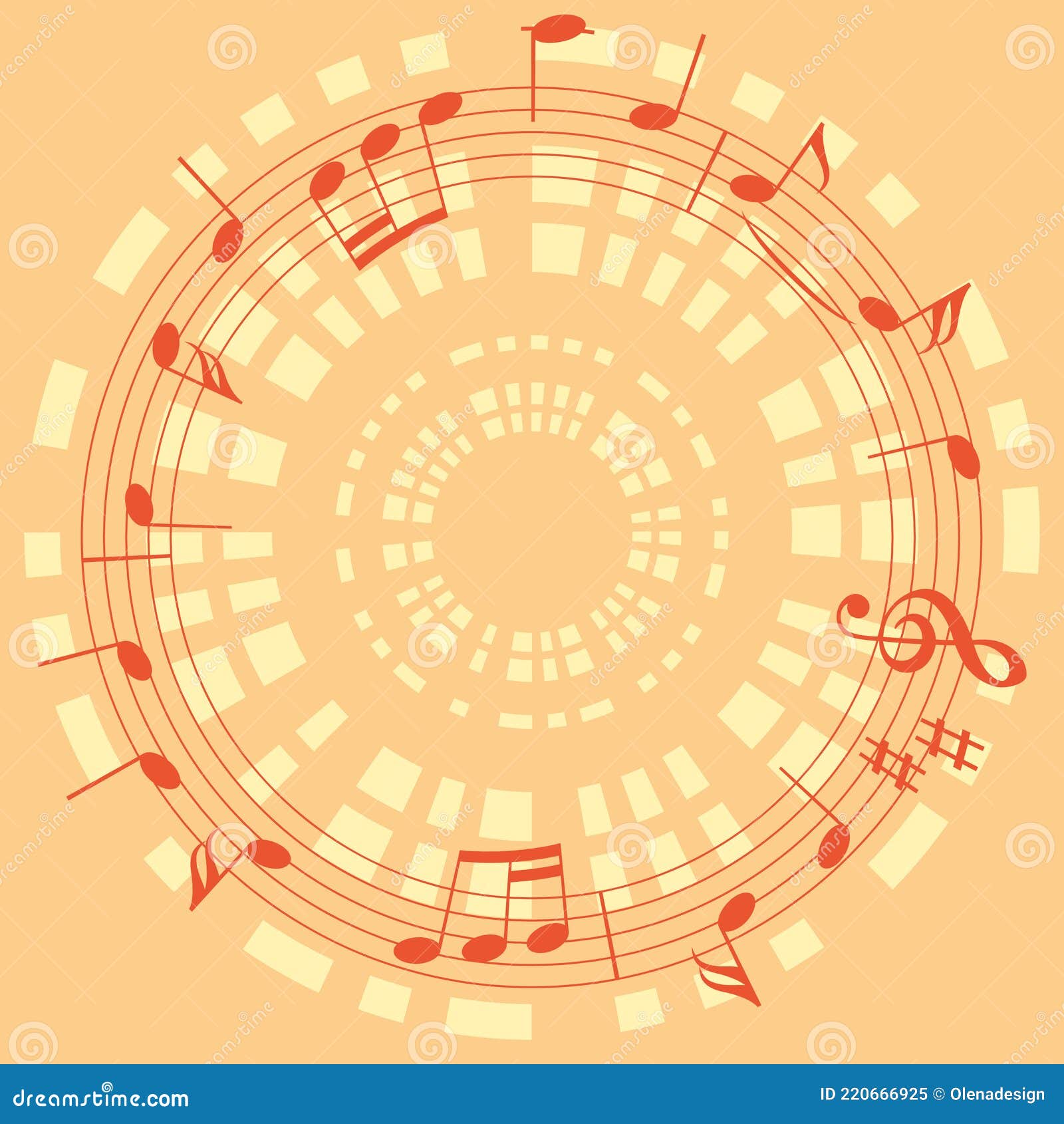 Light Beige Music Background with Musical Notes As Round Frame and ...