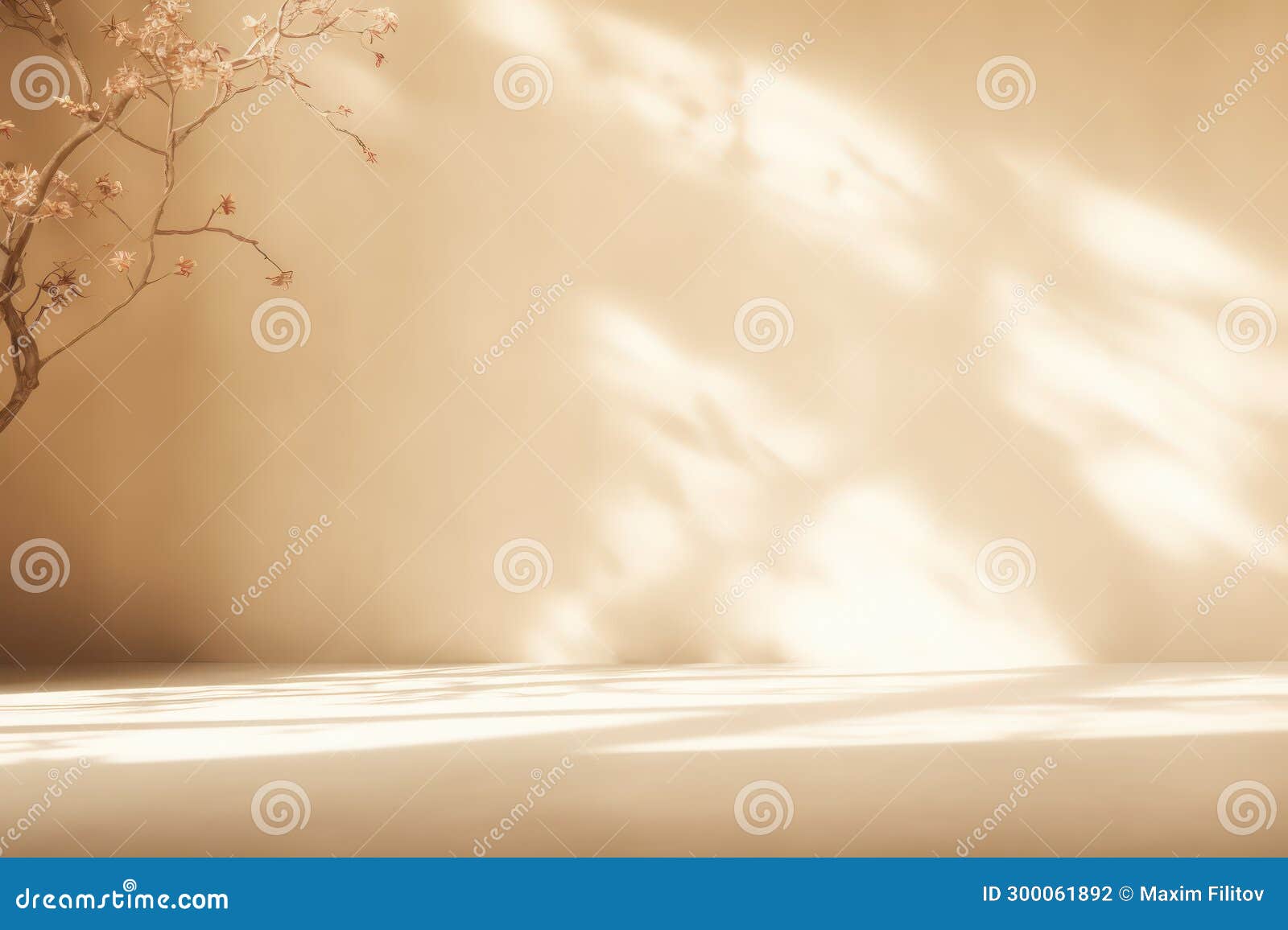 Light Beige Studio Background with Blurred Shadow from Tree Branches on ...