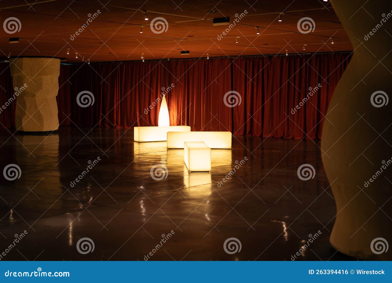 Illuminated Benches in a Gallery Stock Photo - Image of illuminated ...