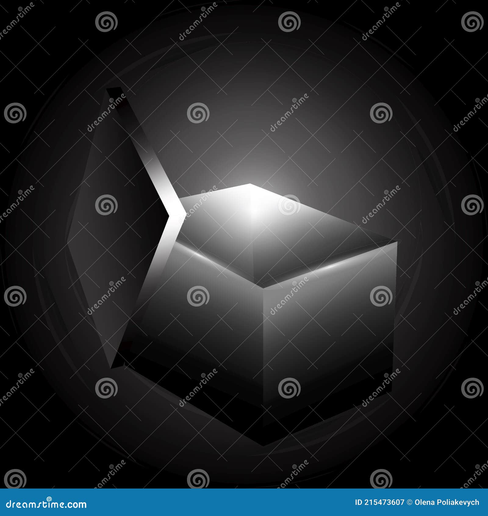 Light from Black Box in 3d Style on Black Background. Open Gift Box ...