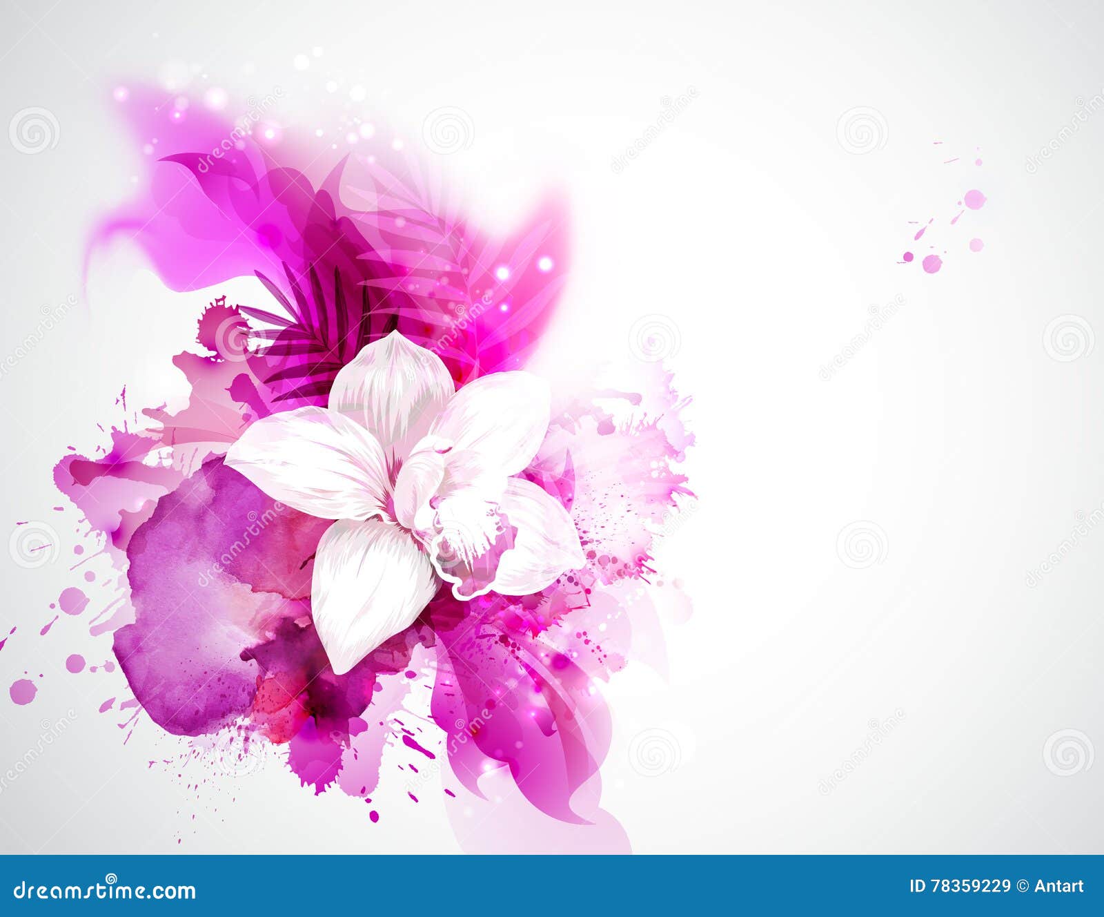 Light Blooming Orchid And Palm Leaves On The Abstract Geometric Gold ...