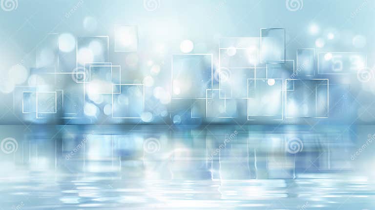 Light Blue Abstract Background with Blurred White Lights and Squares and Rectangles in the ...