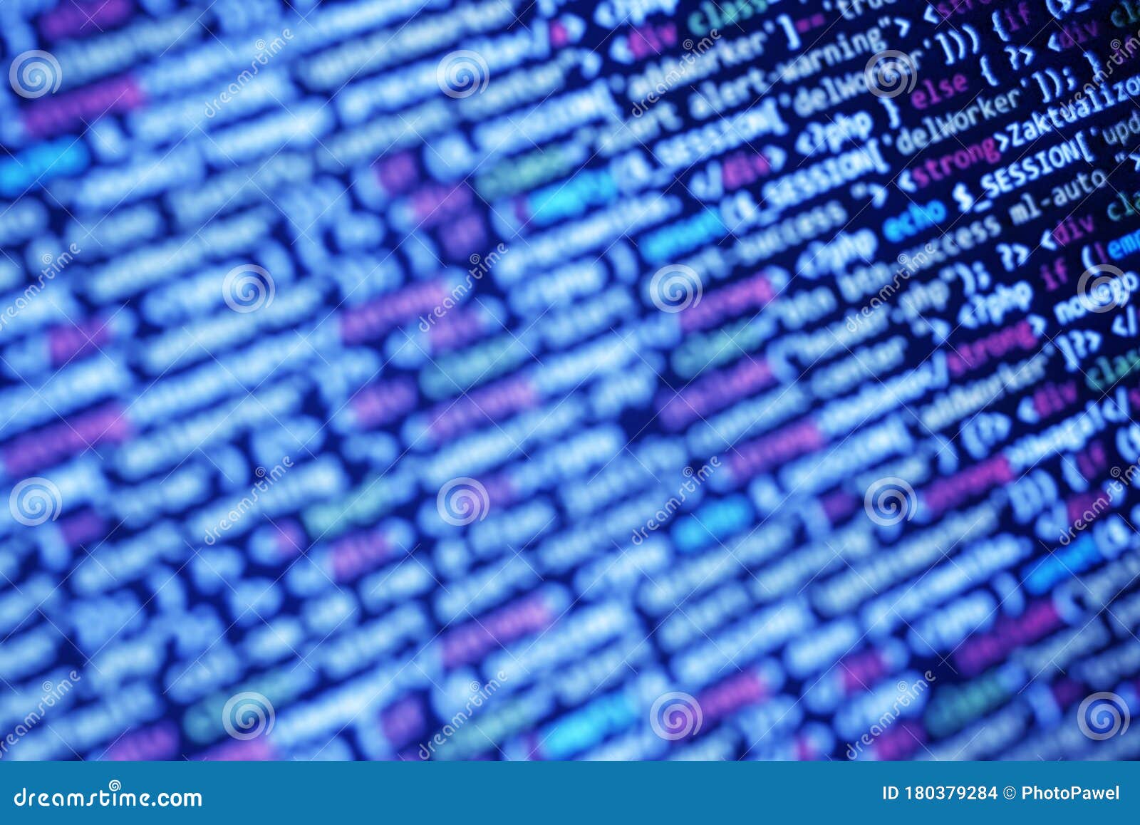 Light Blue Abstract Computer Code. HTML and PHP Command. Display Witch ...