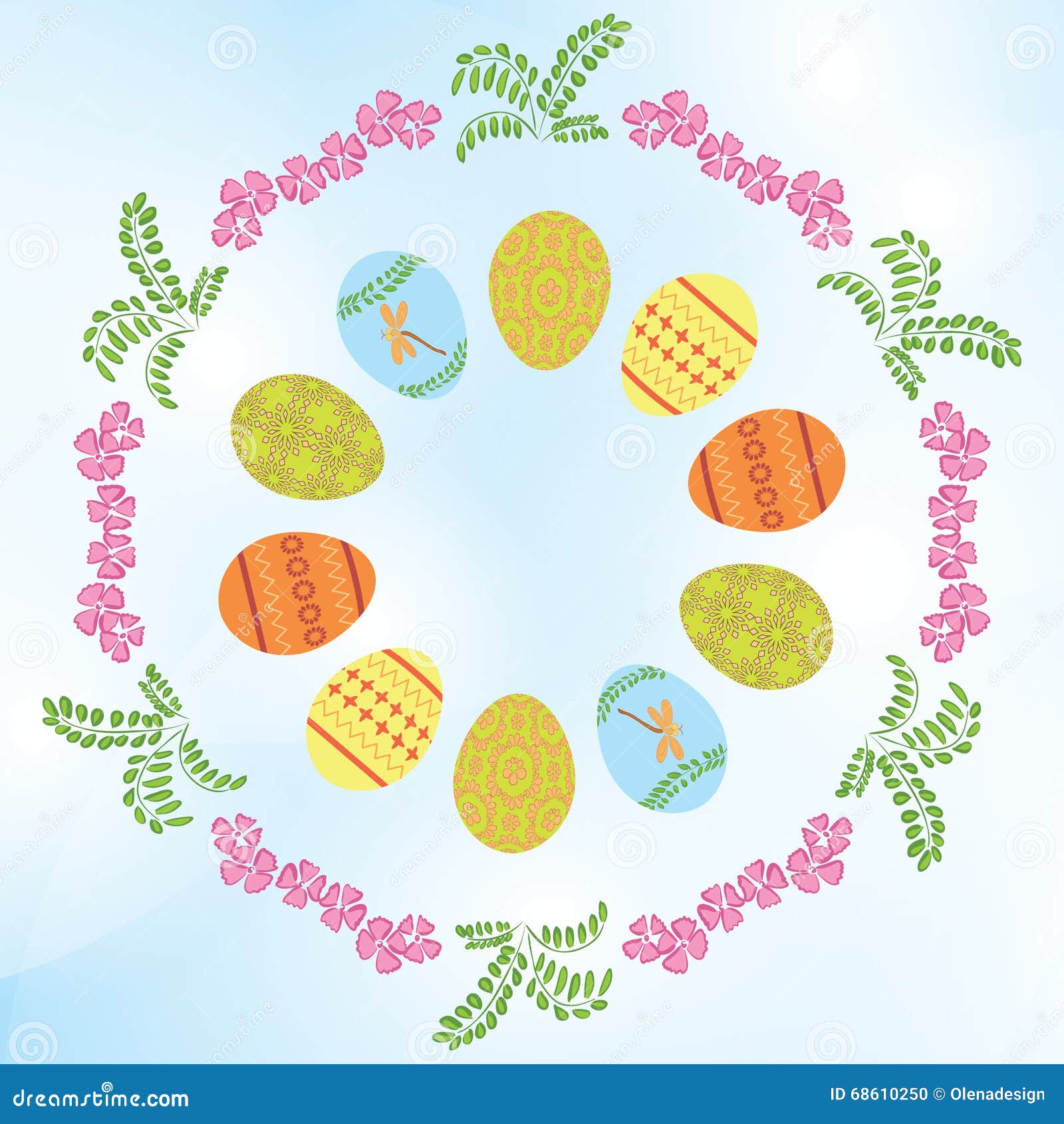 Light Blue Vector Background with Easter Eggs and Flowers Stock Vector ...