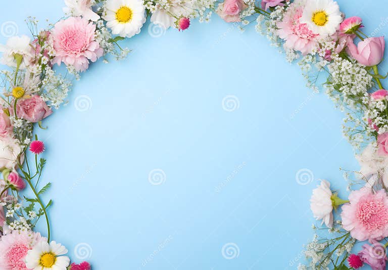 Floral Frame on Light Blue Background Stock Illustration - Illustration ...