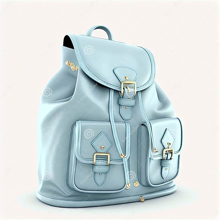 Light Blue Backpack Mockup with Multiple Pockets and Clasp on White ...