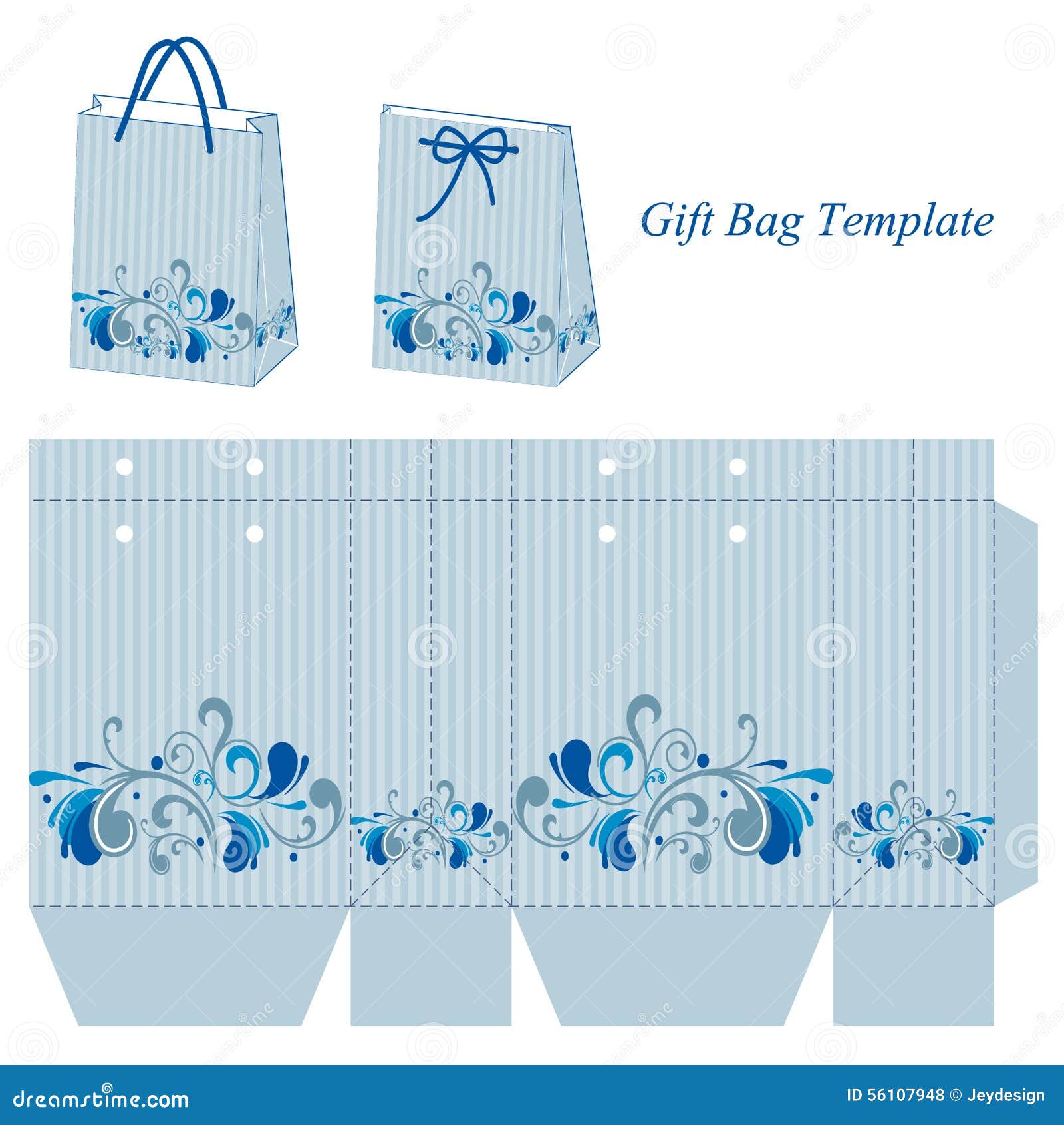 Light Blue Bag Template with Stripes and Floral Pattern Stock Vector ...