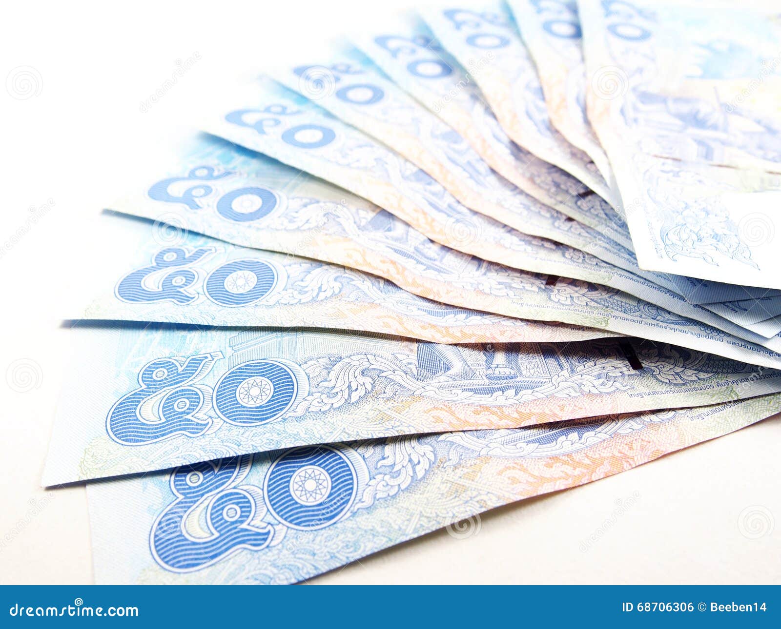 Light Blue Banknotes, Money, Value 50 of a Bill, Thai Number Stock ...