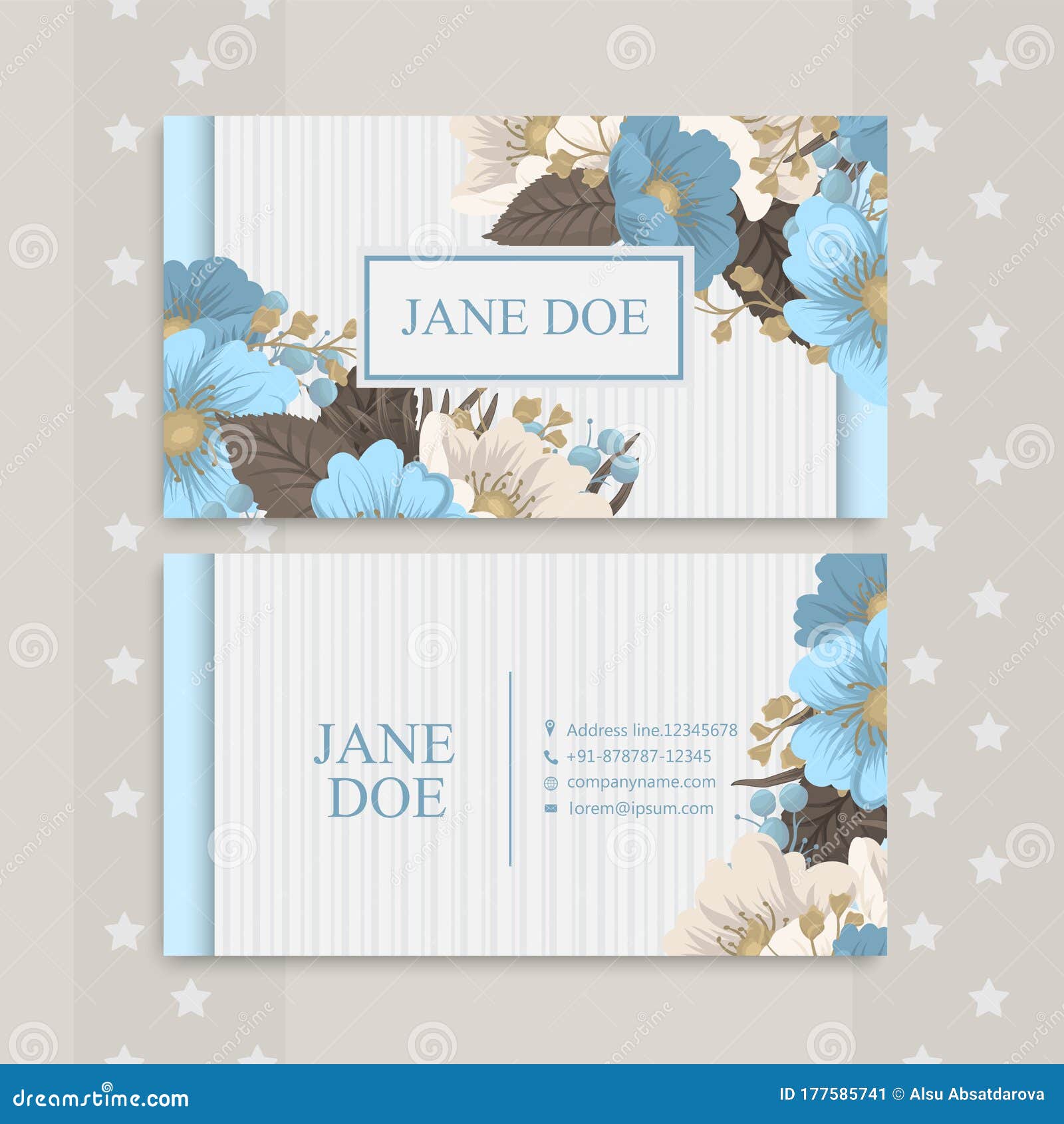 Light Blue Business Cards Flower Template Stock Illustration ...