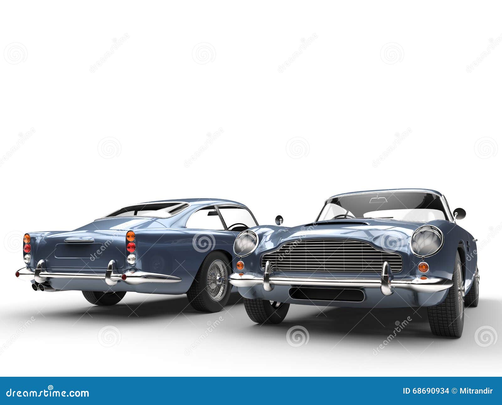 Light Blue Classic Vintage Cars - Front and Back View Stock ...