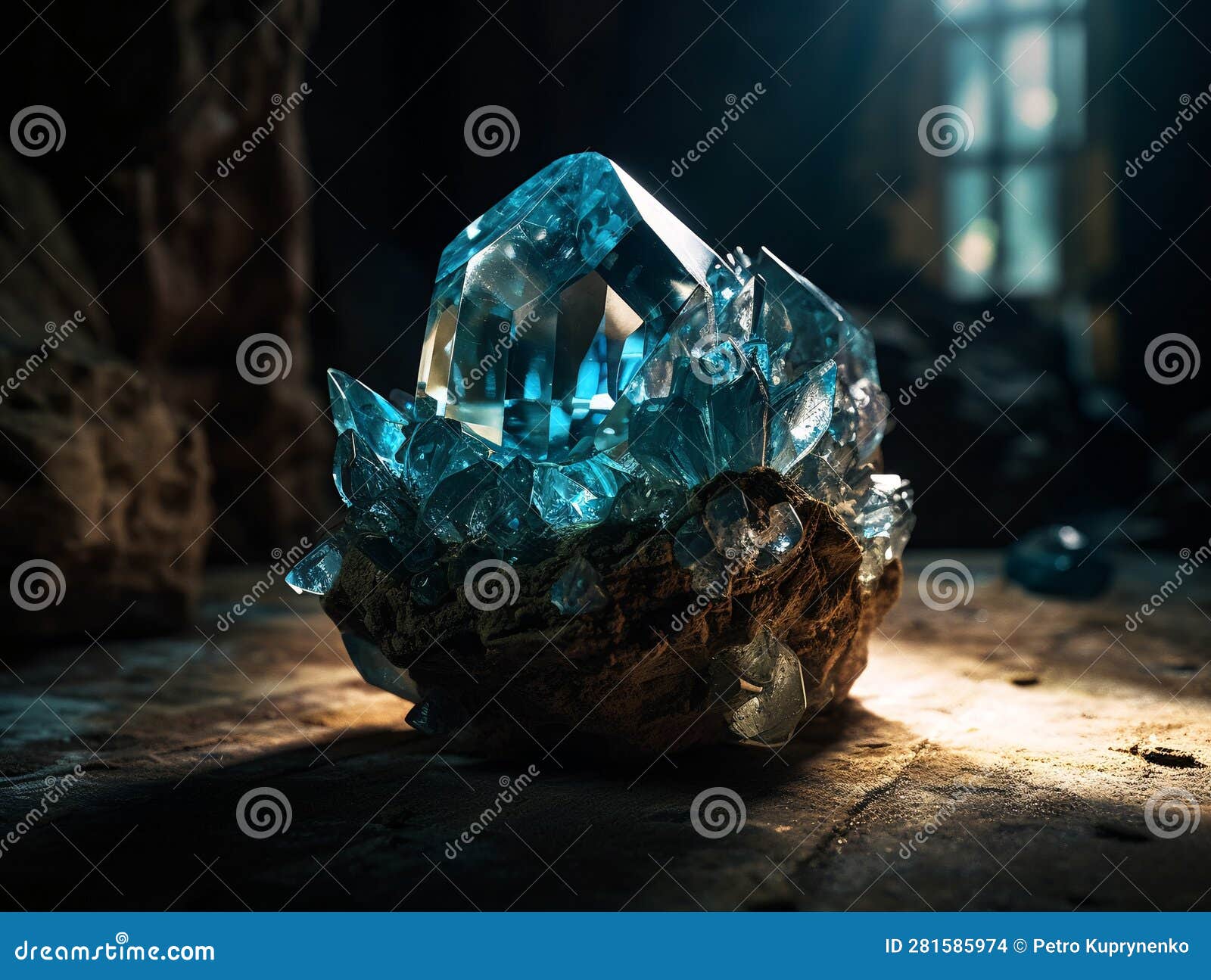 Light Blue Clear Crystal Seated on a Rock. AI Generated Stock ...