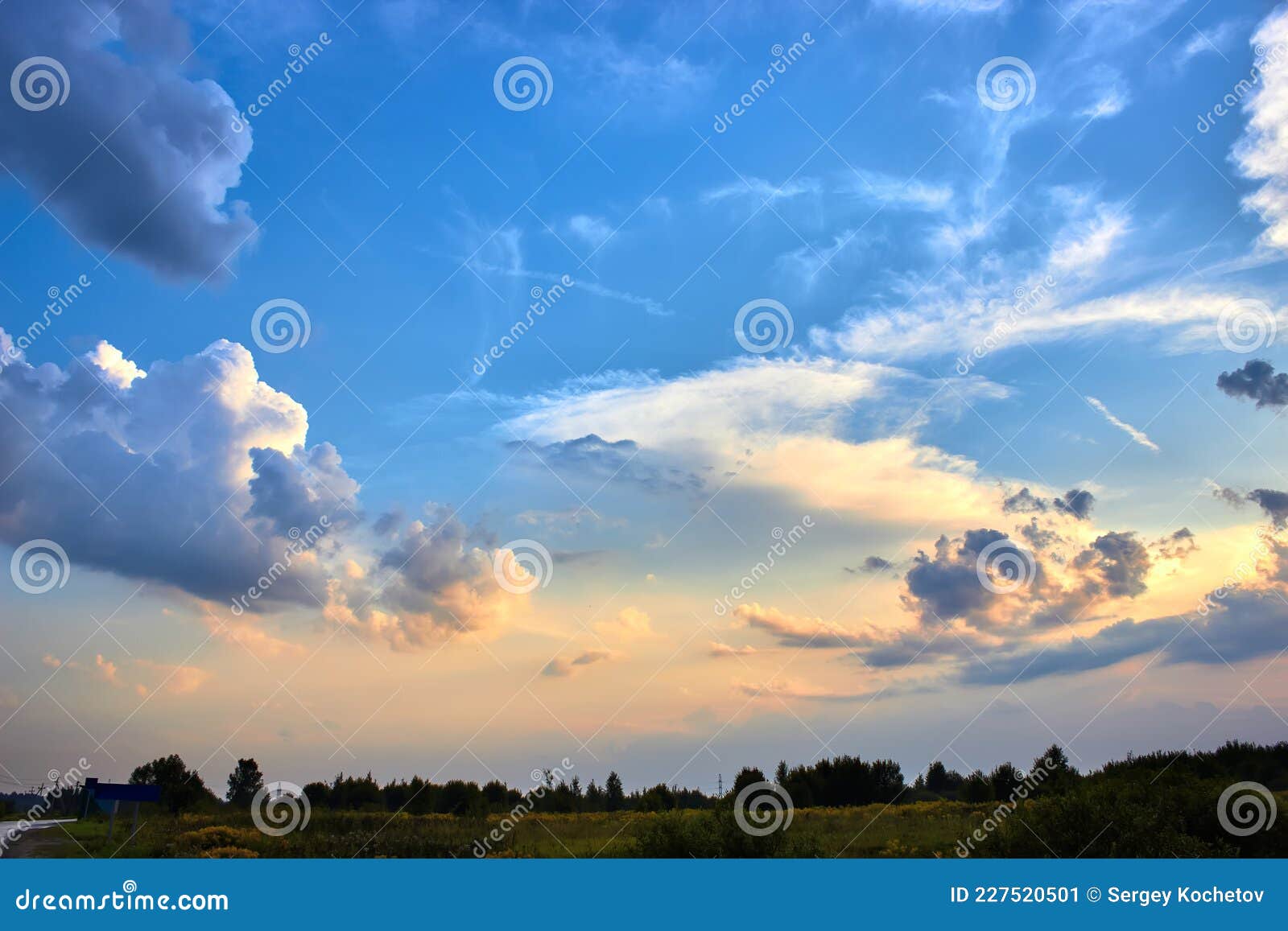 Light Blue Clouds on the Blue Sky on Sunset. Stock Image - Image of ...