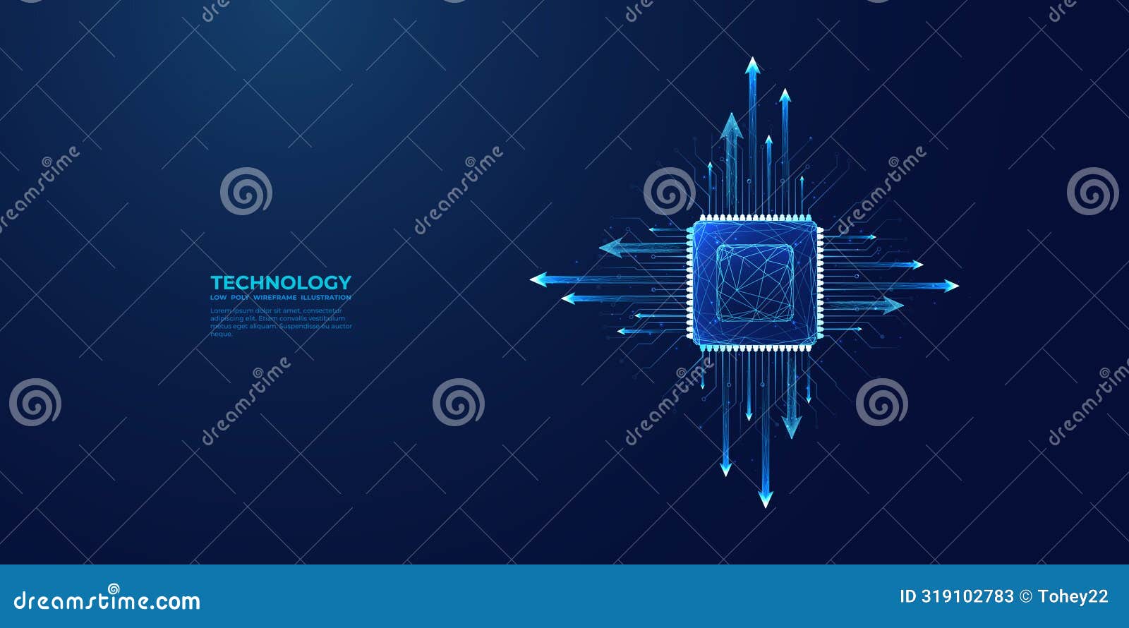Light Blue CPU on Technology Dark Background. Stock Vector ...