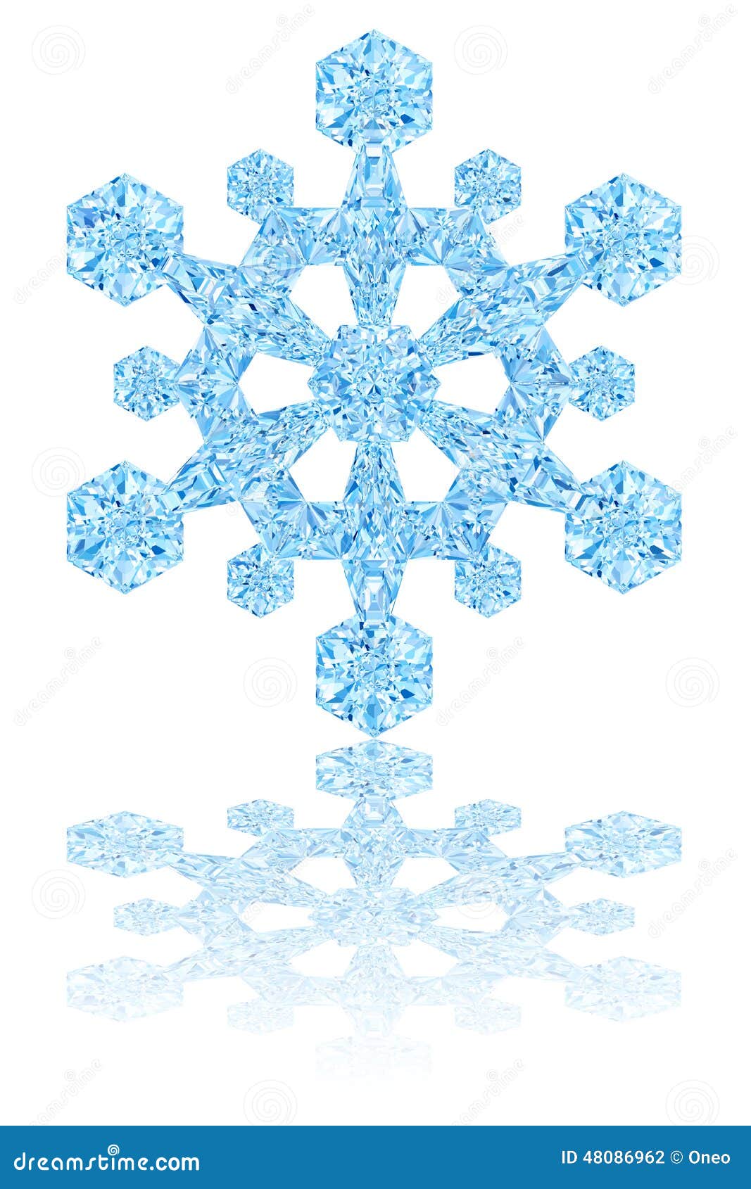 Light Blue Crystal Snowflake on Glossy White Background Stock ...