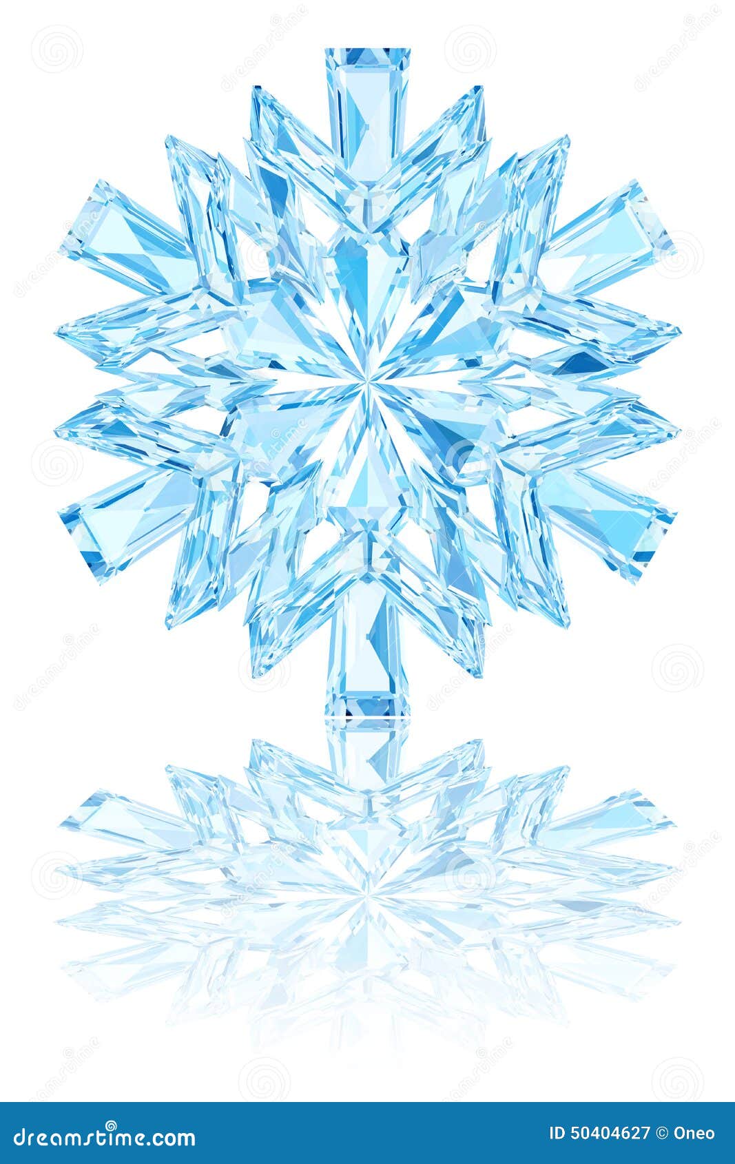 Light Blue Crystal Snowflake on Glossy White Background Stock ...