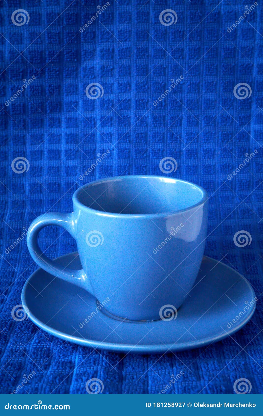 Light Blue Cup of Coffee on a Blue Textured Background. Stock Image ...