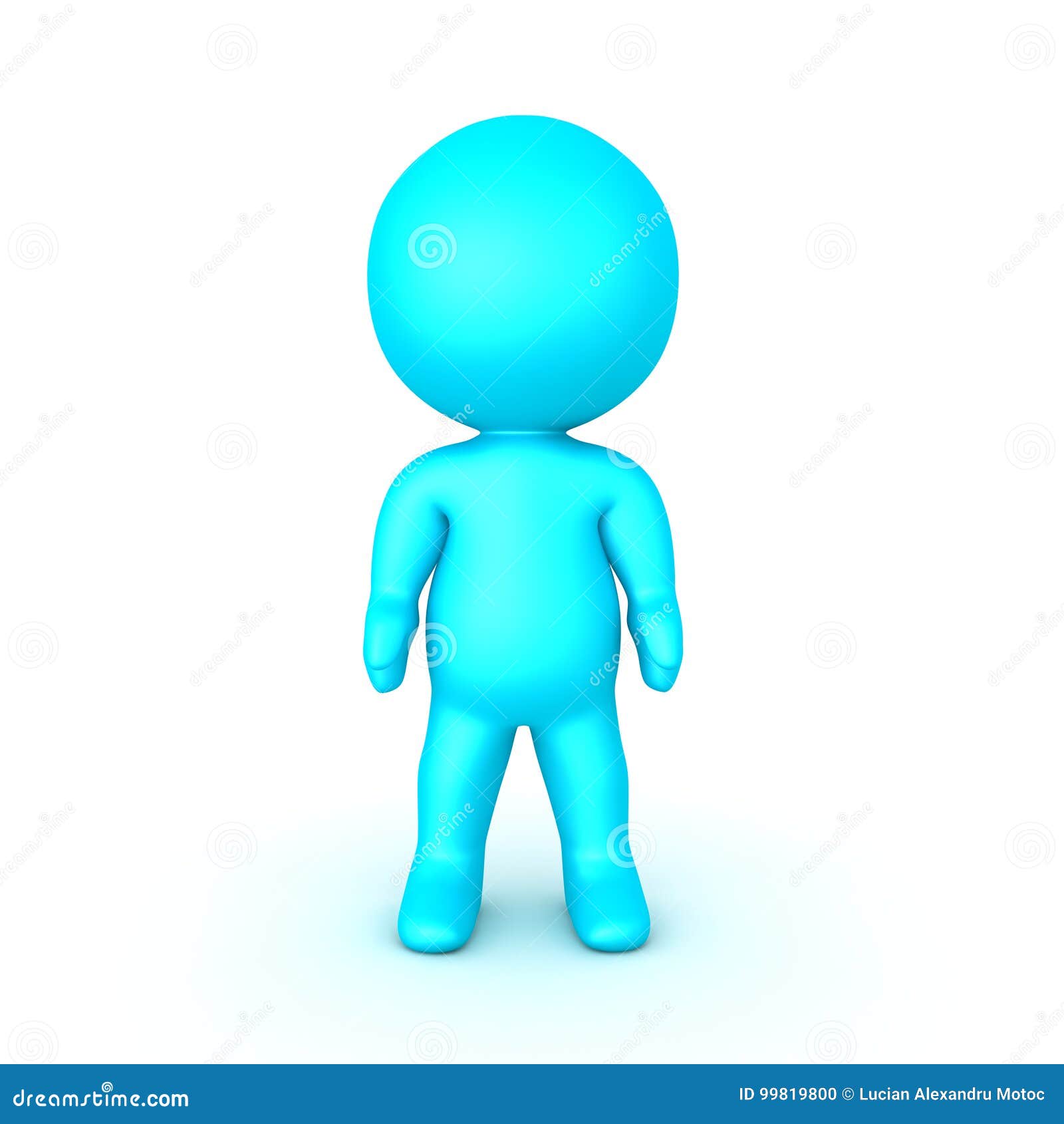 Light Blue 3D Character Standing Still Stock Illustration ...