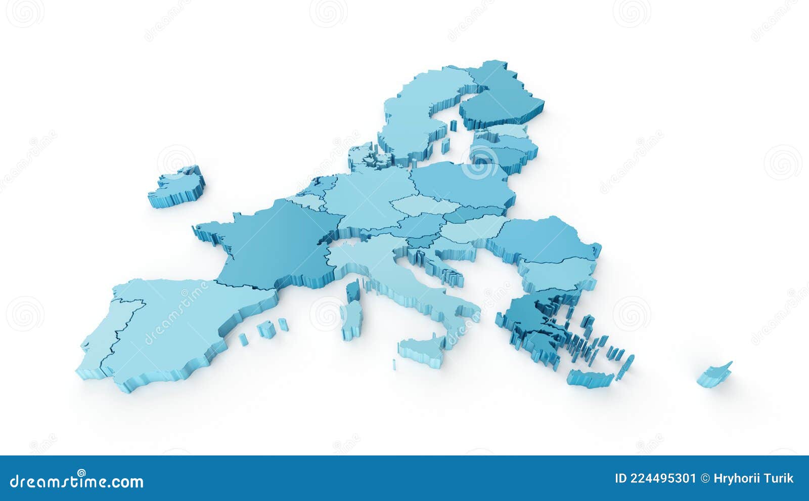 Light Blue 3D Map of the European Union on a White Background. Stock ...