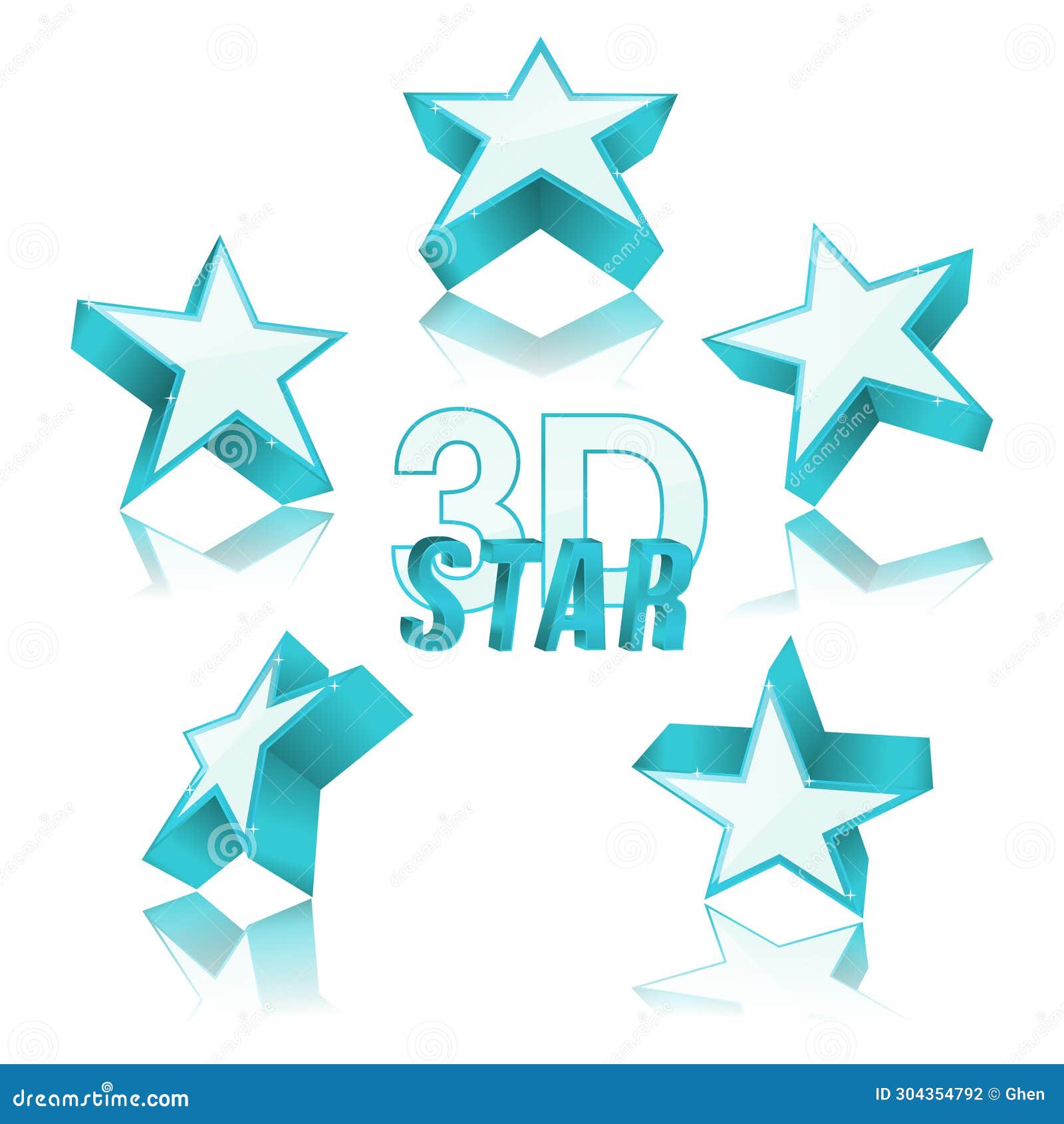 Light Blue 3d Star Various Points of Views, Illustration Stock Vector ...