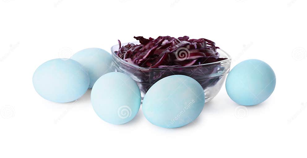 Light Blue Easter Eggs Painted with Natural Dye and Red Shredded ...