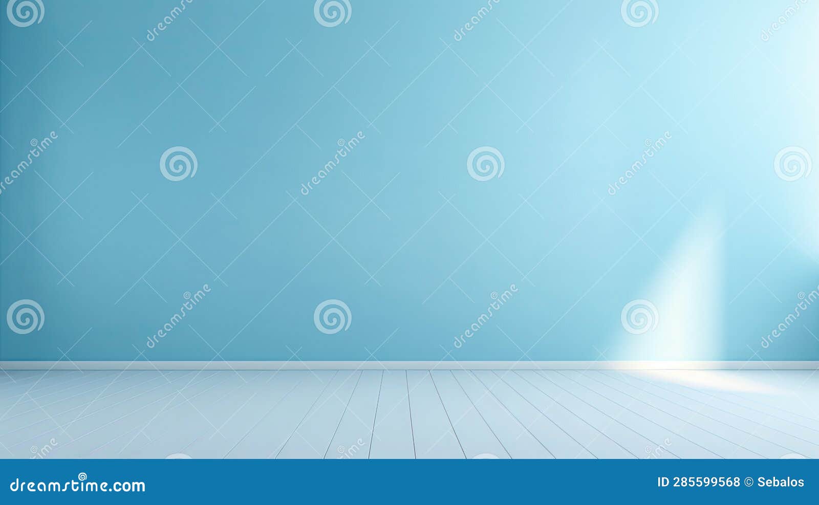 Light Blue Empty Wall and Smooth Floor with Interesting Light Glare ...