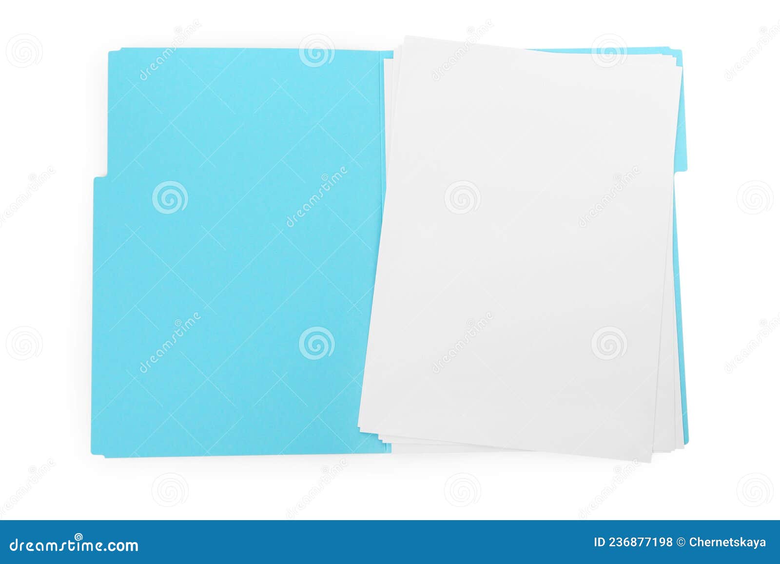 Light Blue File with Blank Sheets of Paper Isolated on White, Top View ...
