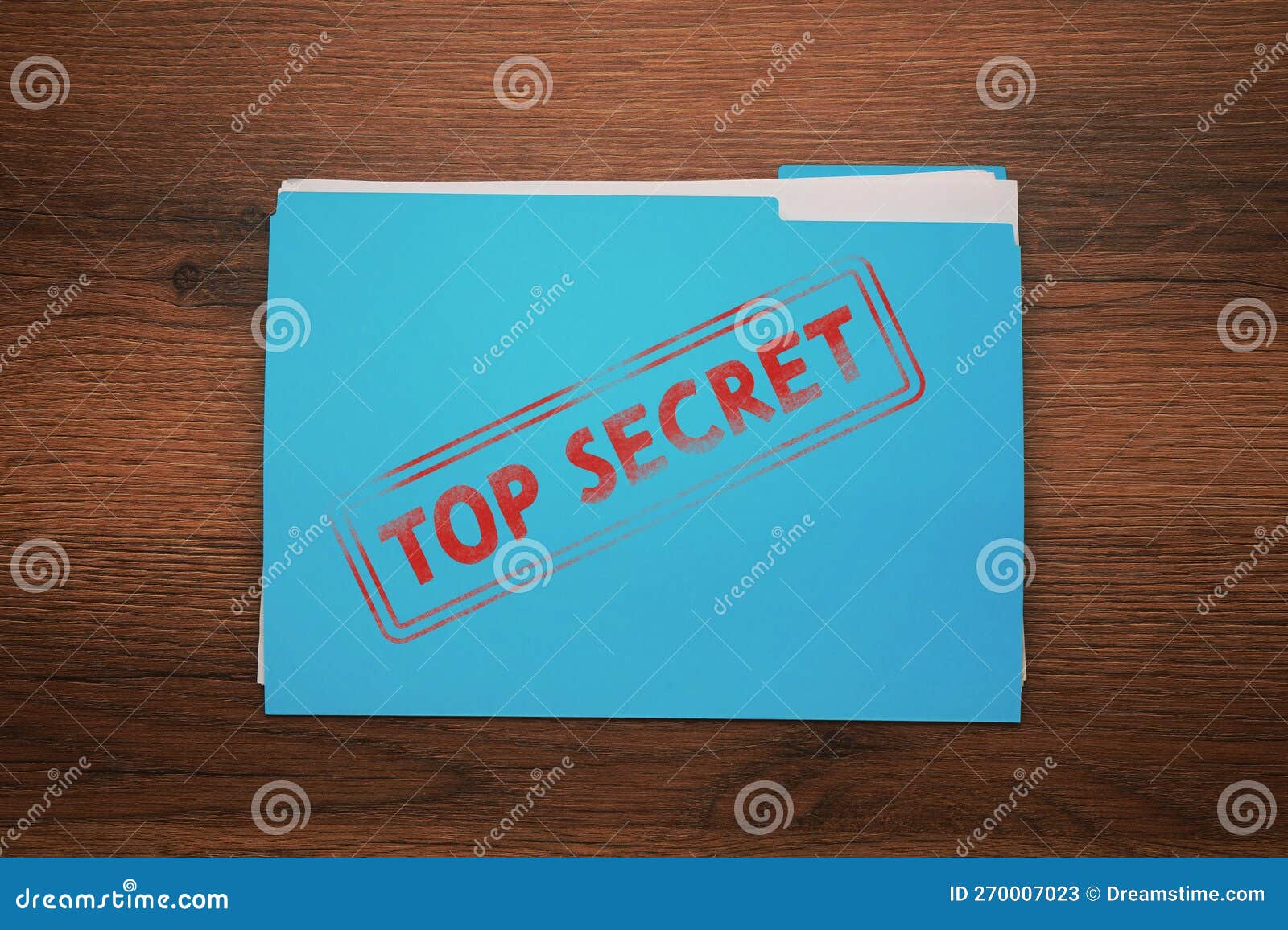 Light Blue File with Documents and Top Secret Stamp on Wooden Table ...